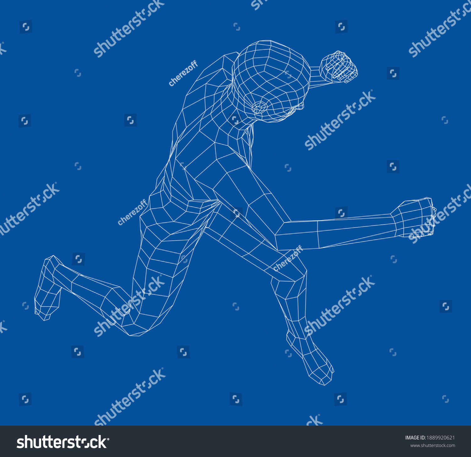 Wireframe Boxing Man Vector 3d Rendering Stock Vector (Royalty Free ...