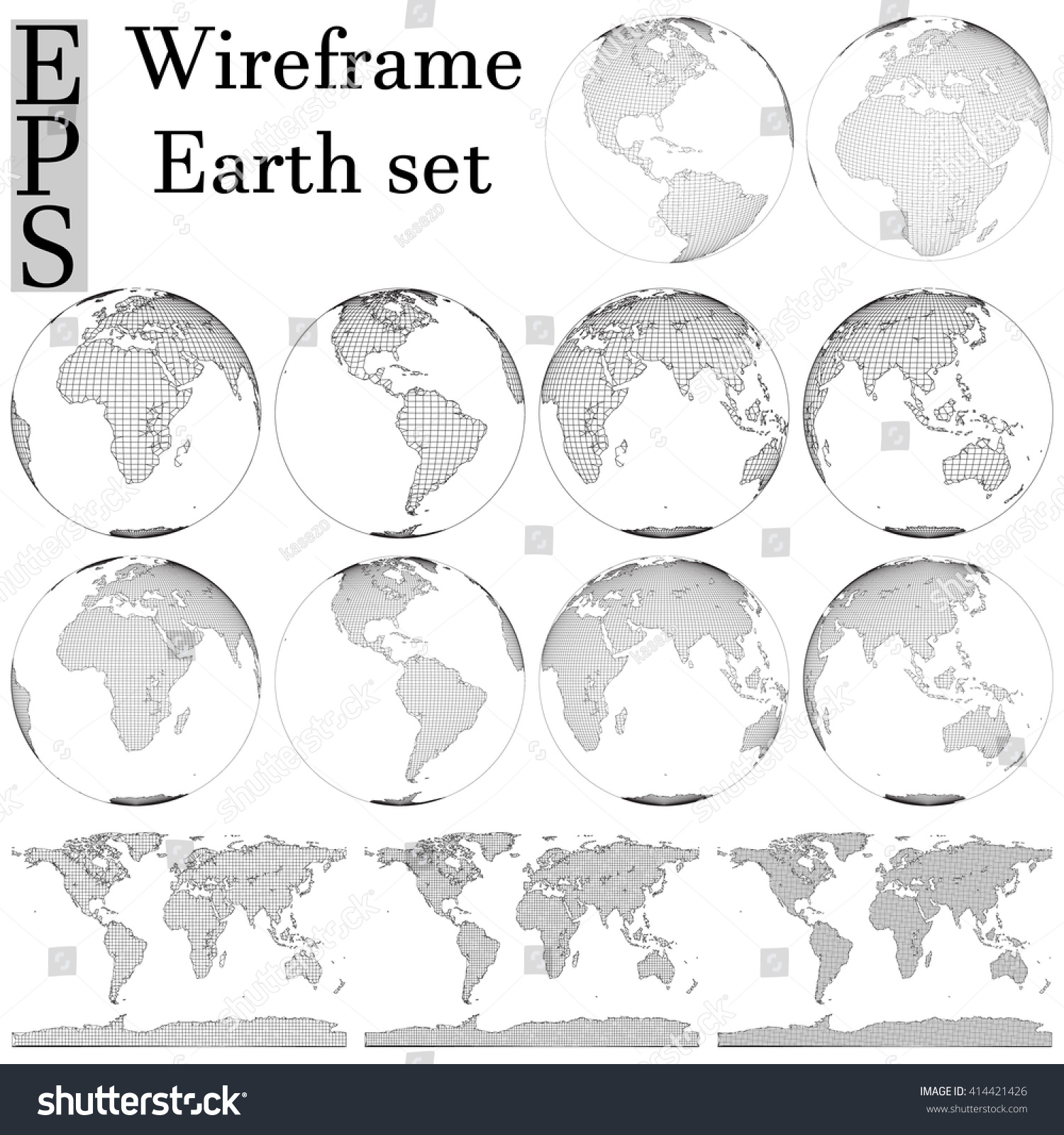 Wireframe Earth Pack Spherical Open Map Stock Vector (Royalty Free ...