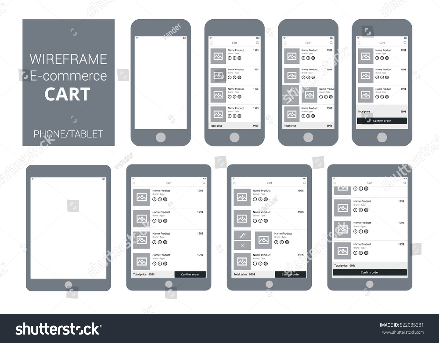 Wireframe Mobile Tablet App Ui Kit: เวกเตอร์สต็อก (ปลอดค่าลิขสิทธิ์ ...