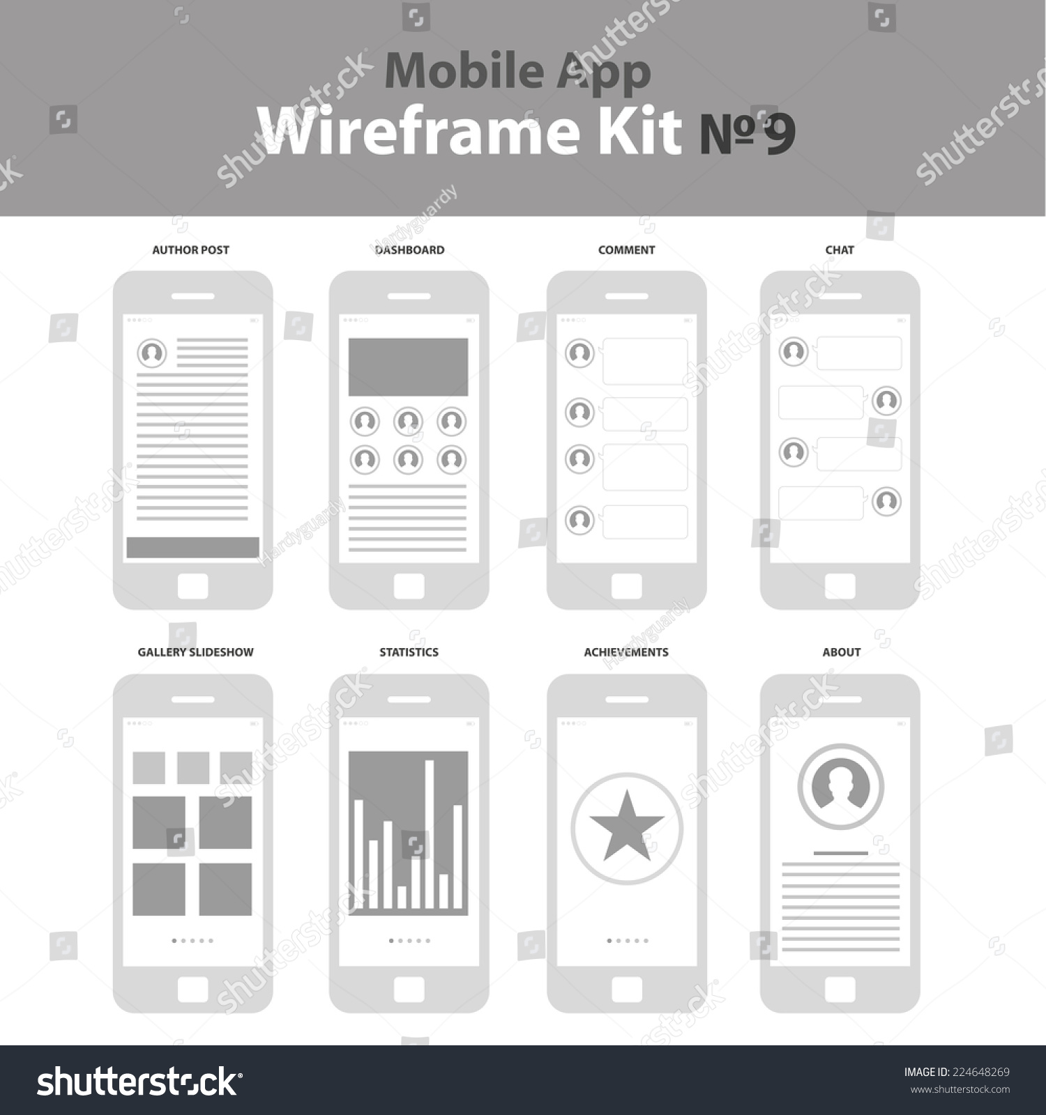 Wireframe Mobile App Ui Kit 9: เวกเตอร์สต็อก (ปลอดค่าลิขสิทธิ์ ...