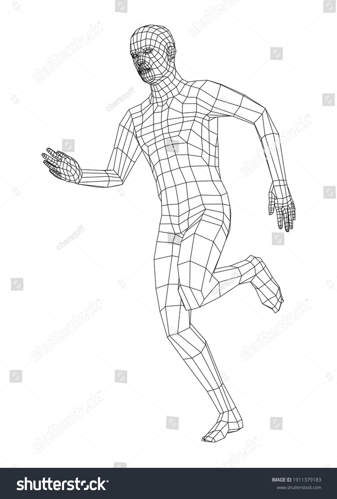 Wireframe Running Man Vector 3d Rendering Stock Vector (Royalty Free ...