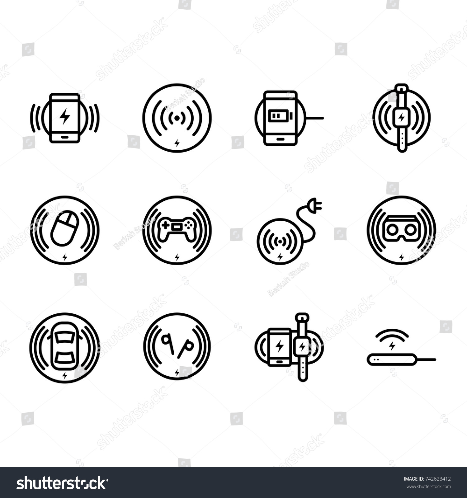 Wireless Charging Icon Set Vector Outline Stock Vector (Royalty Free ...