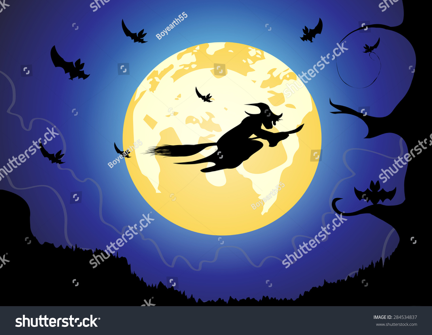 Witch Flying Over Moon Vector Illustration Stock Vector (Royalty Free ...