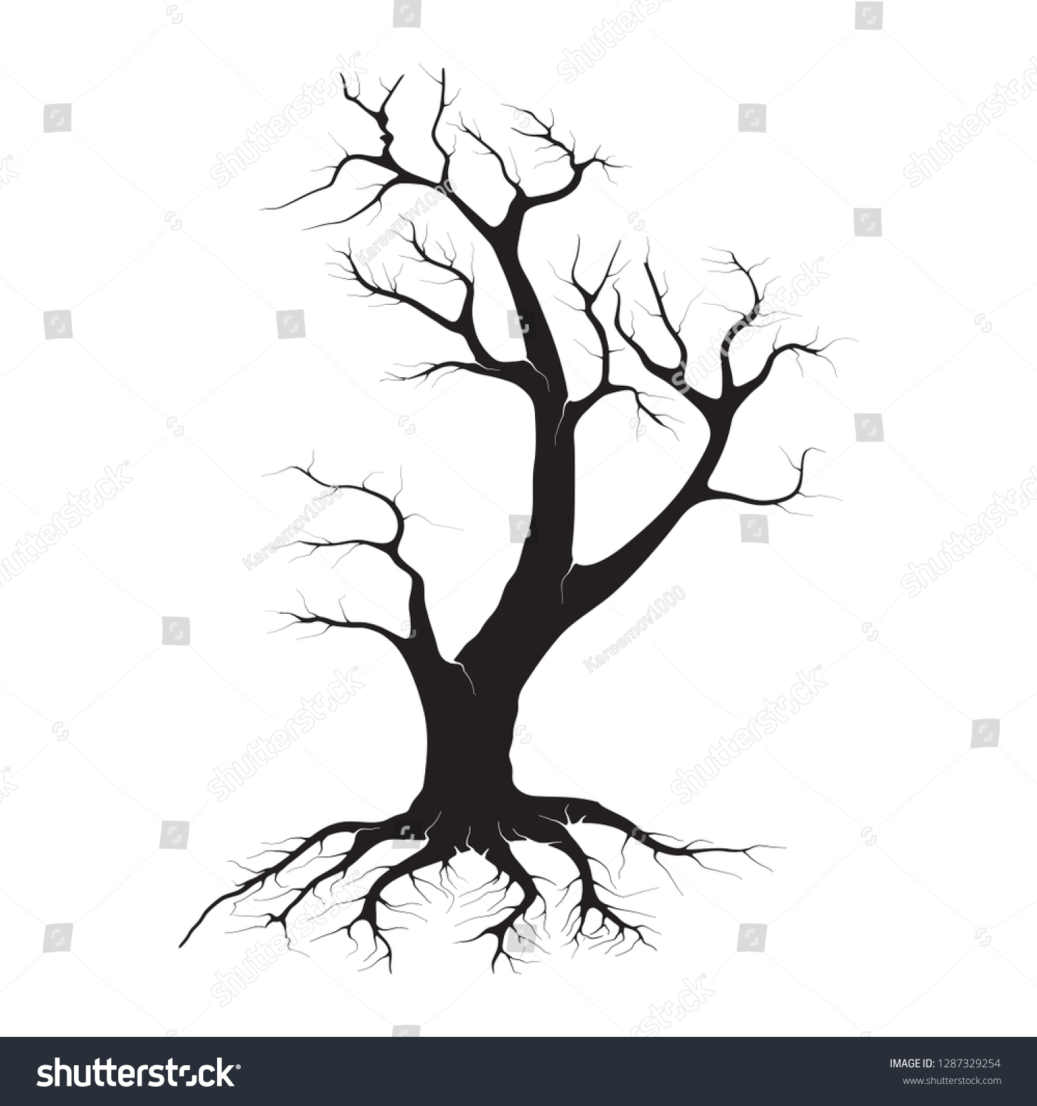 Withered Tree Silhouette Vector Hand Drawn: vector de stock (libre de ...