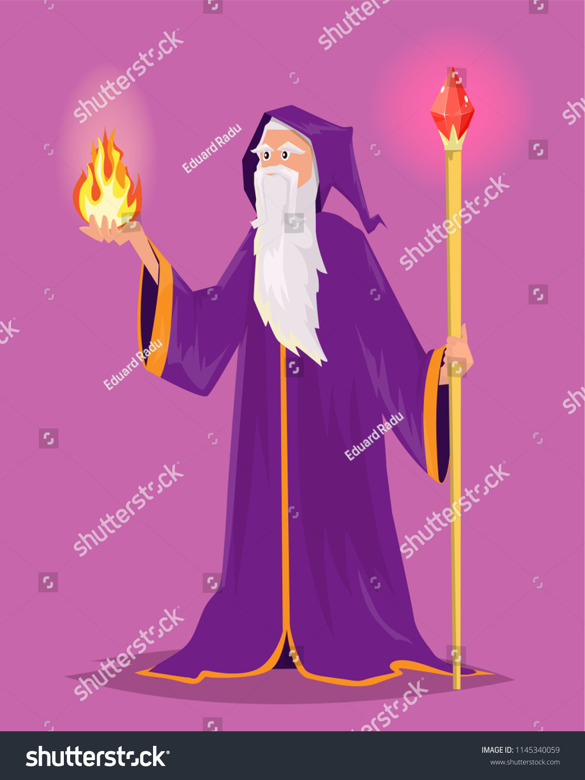 Wizard Fireball Magic Staff: เวกเตอร์สต็อก (ปลอดค่าลิขสิทธิ์) 1145340059