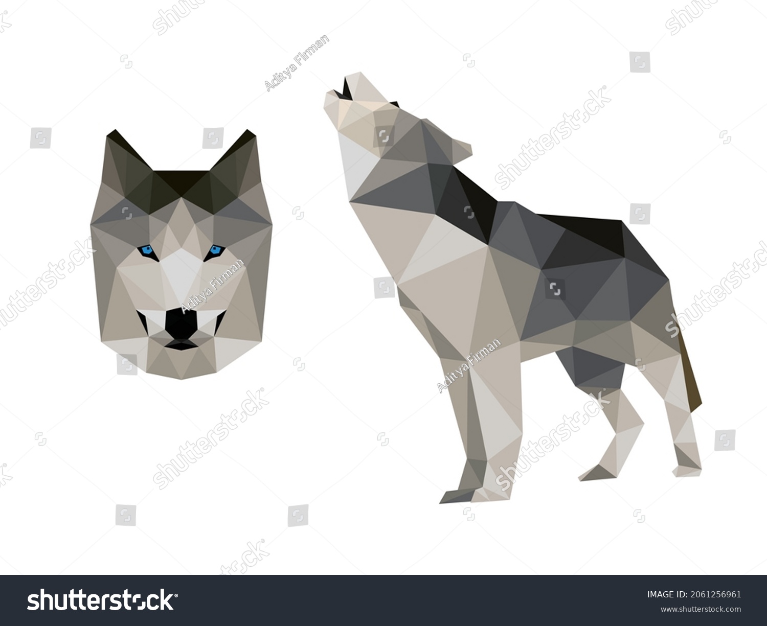 Wolf Face Logo Polygon Barking Wolf Stock Vector (Royalty Free) 2061256961