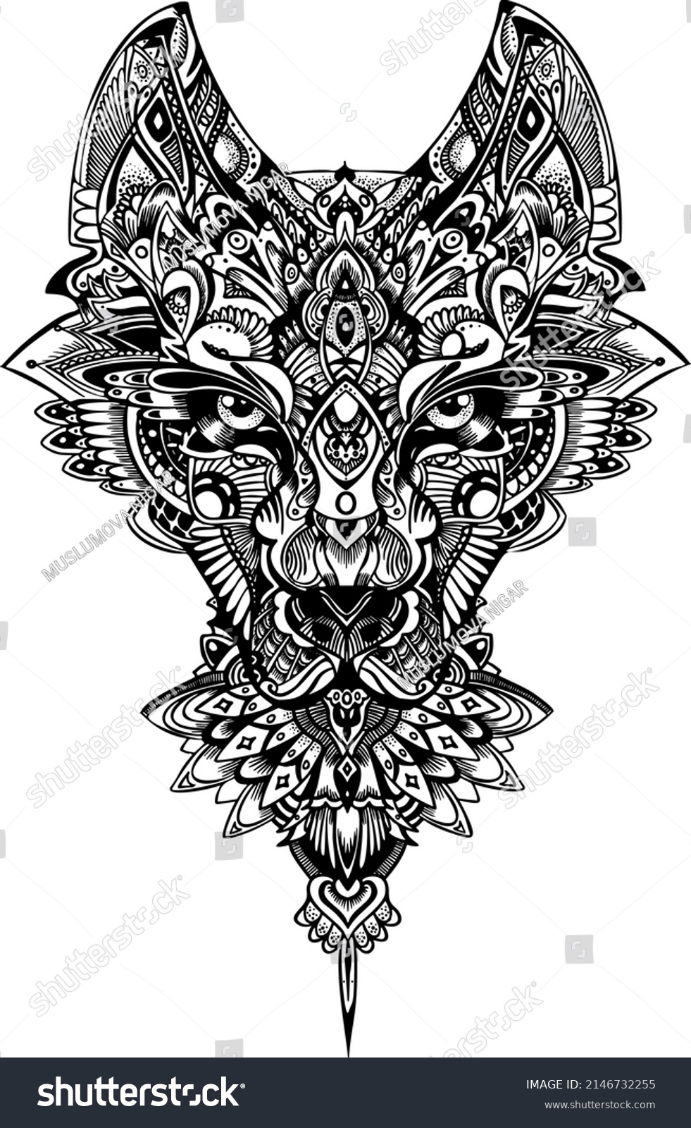 Wolf Patterns Hand Draw Black Vector Stock Vector (Royalty Free ...
