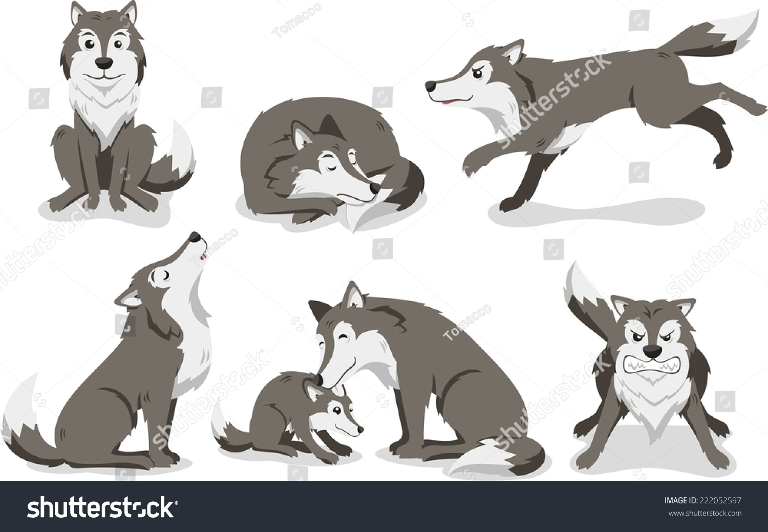 Wolf Set Standing Wolf Sleeping Wolf Stock Vector 222052597 - Shutterstock