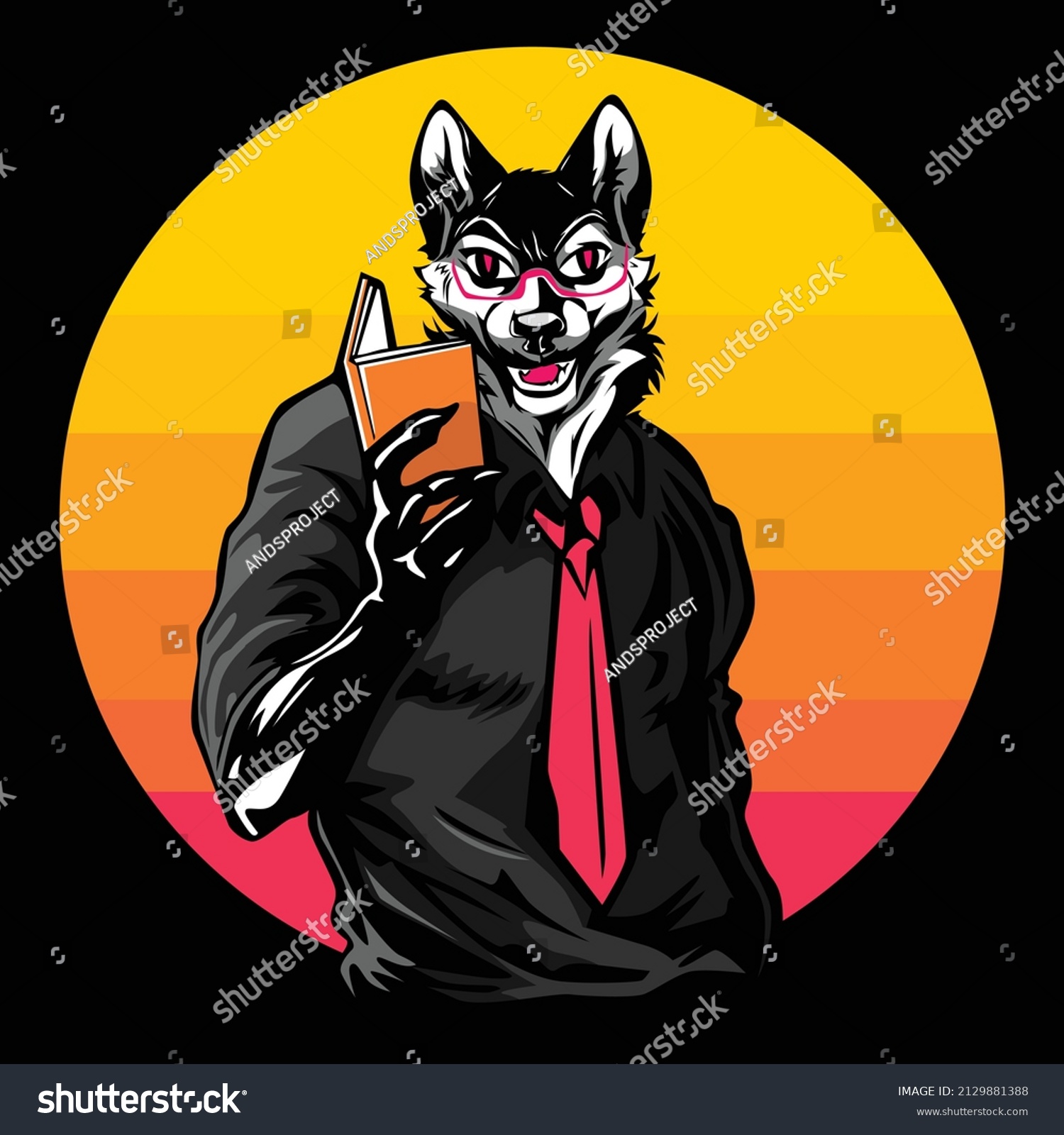 Wolf Vector Character Illustration Reading Book Stock Vector (Royalty ...