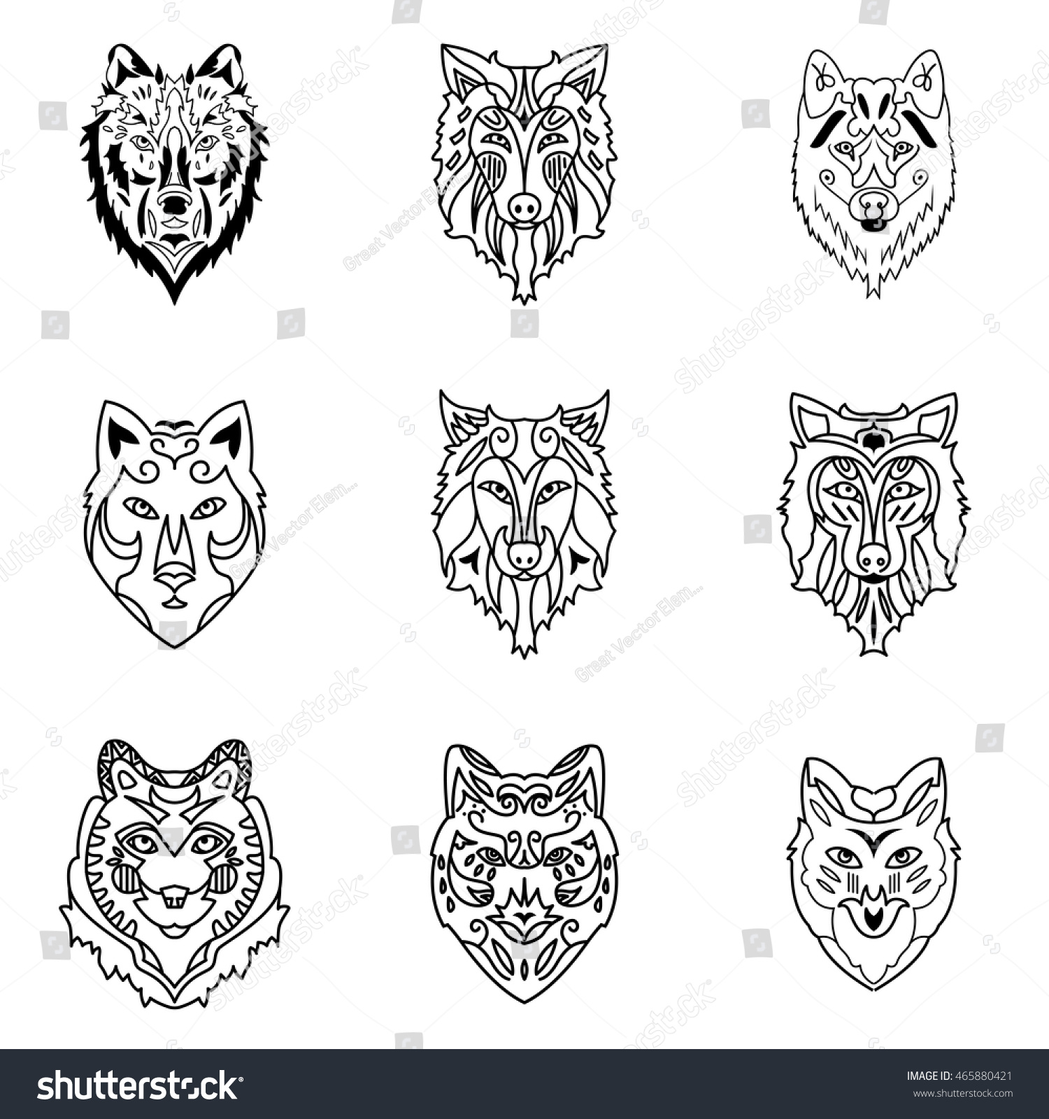 Wolf Vector Set Simple Wolf Shape: vector de stock (libre de regalías ...