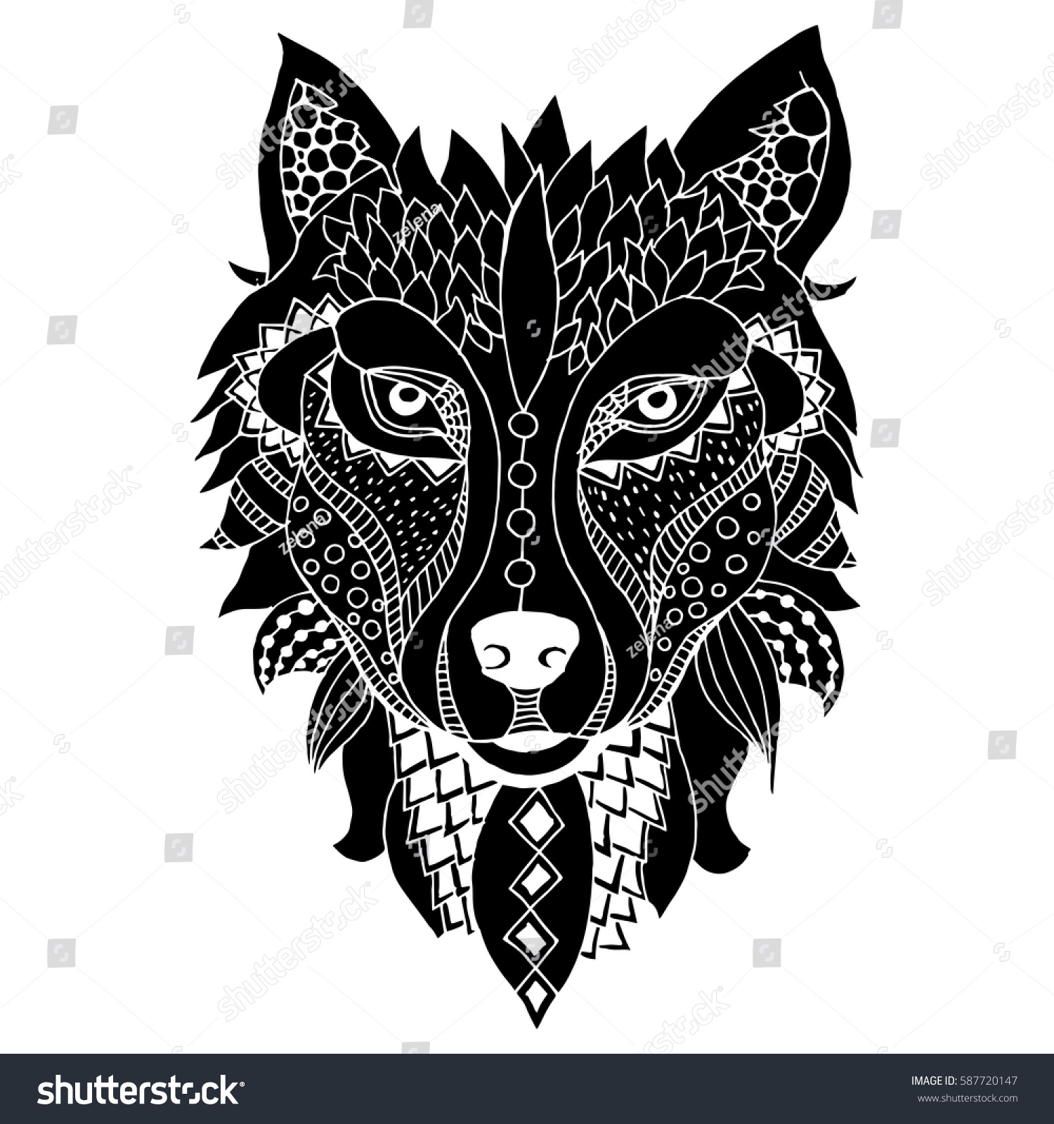 Wolf Zentangle Illustration On Simple White : image vectorielle de ...