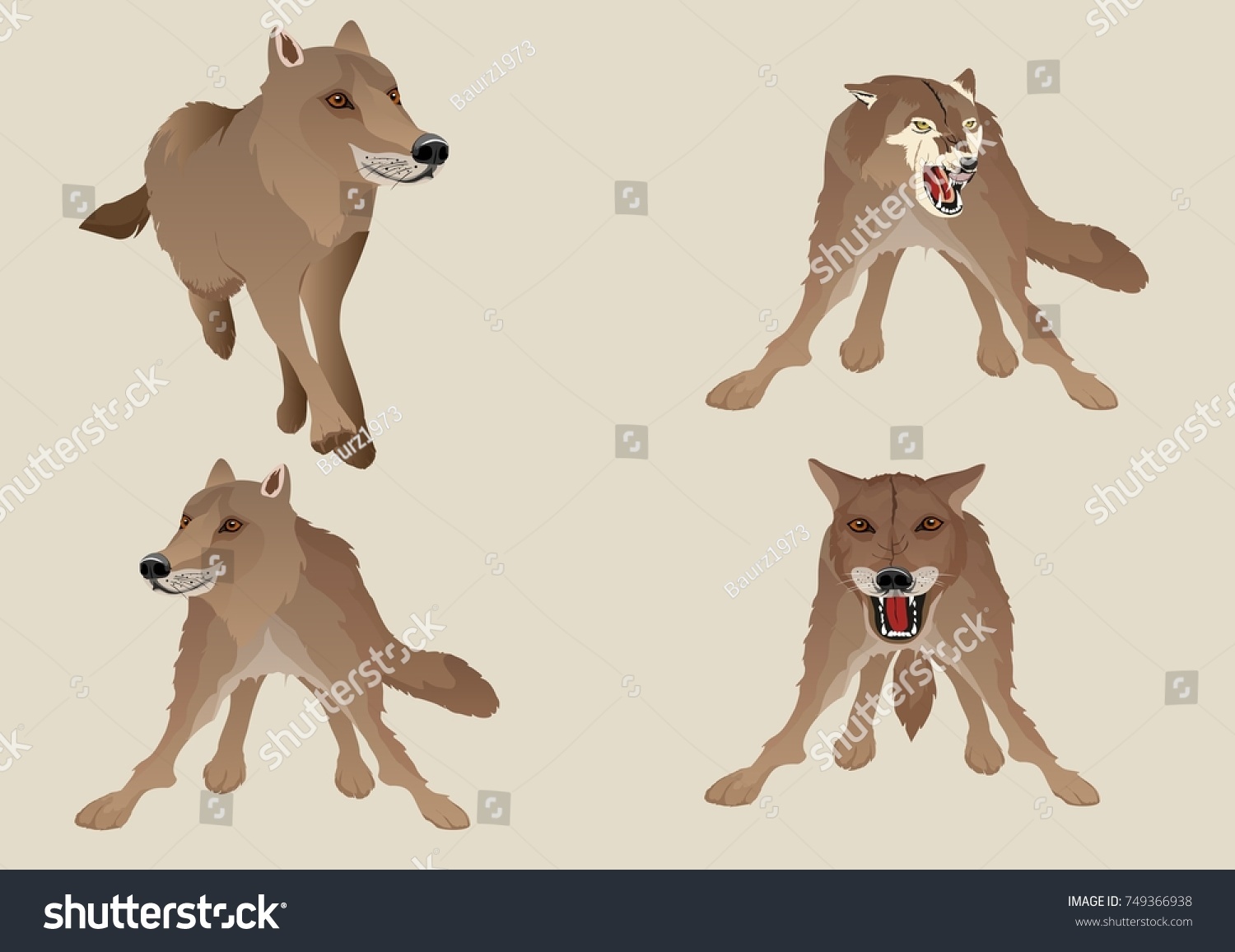 Wolves Different Poses Vector Set Isolated Stock Vector (Royalty Free ...