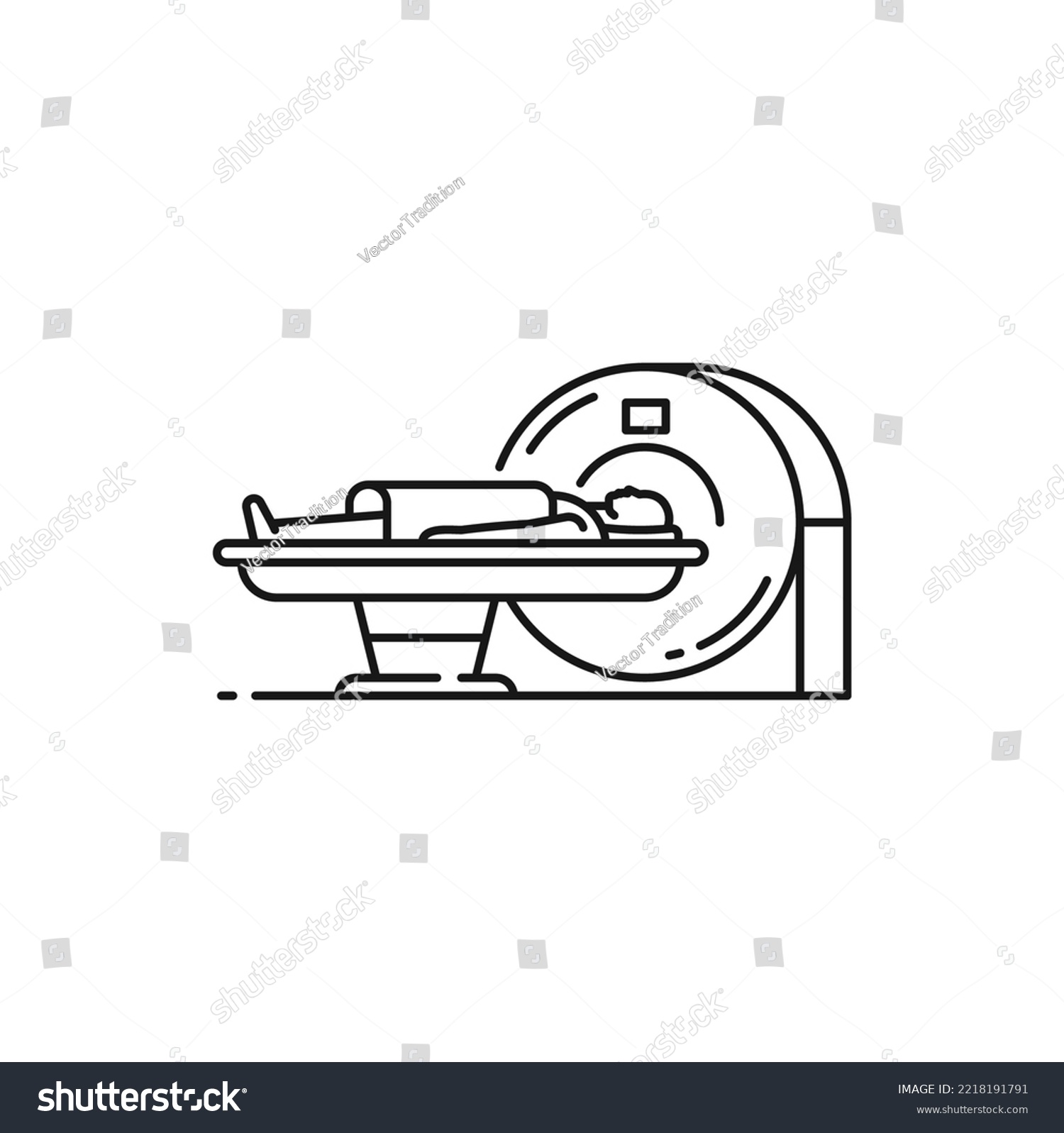 Woman doing MRI scan on tomography machine isolated outline icon ... Woman doing MRI scan on tomography machine isolated outline icon ...