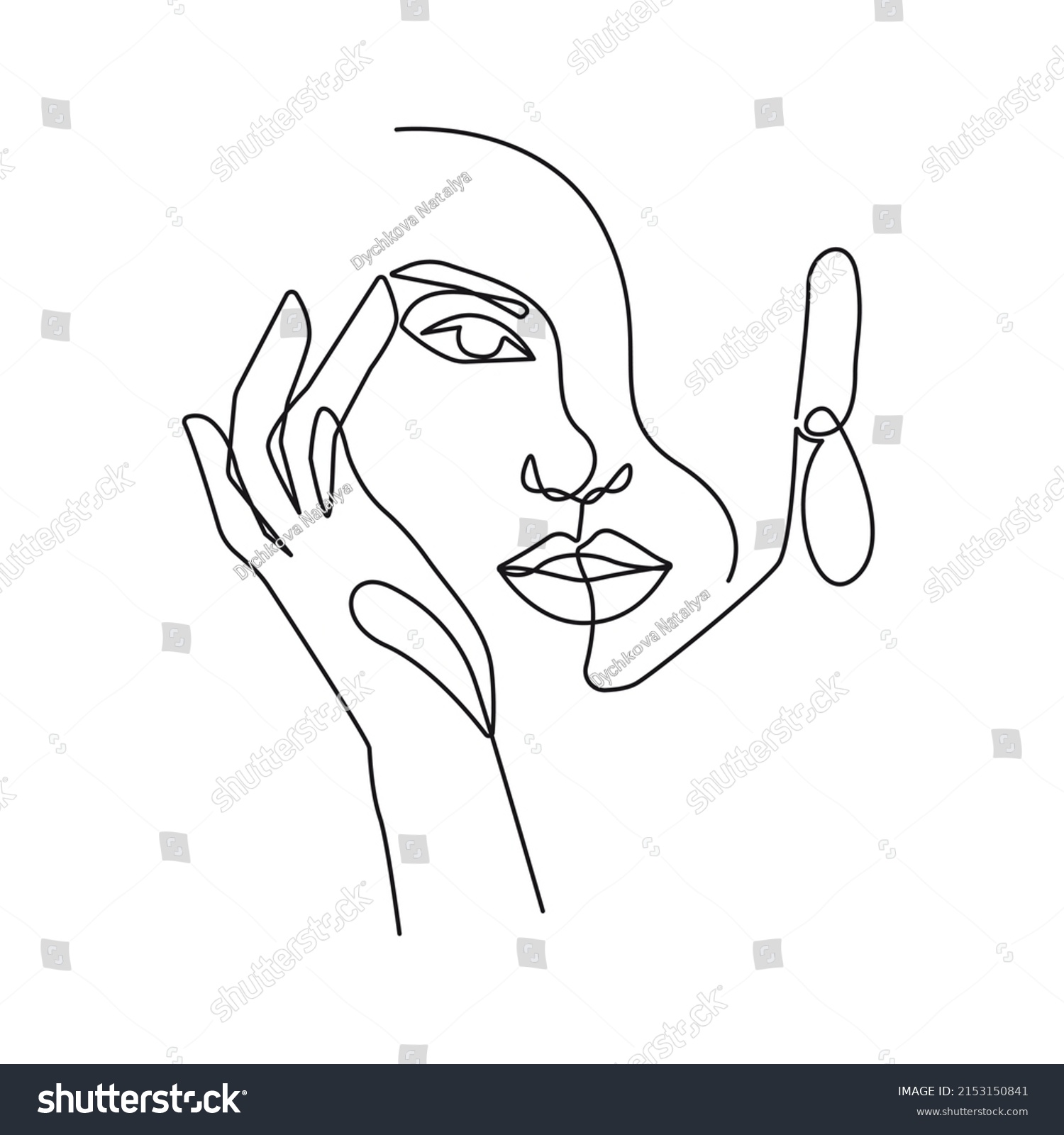 Woman Face Line Art Drawing Abstract Stock Vector Royalty Free