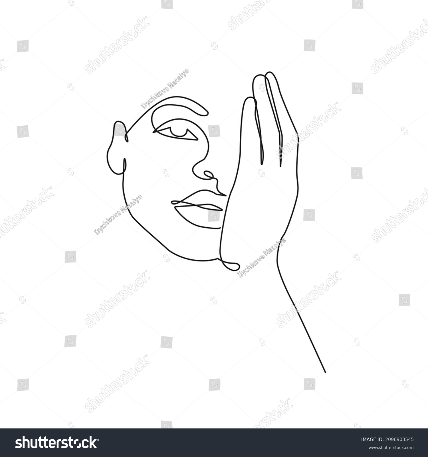 Woman Face Line Art Drawing Abstract Stock Vector Royalty Free