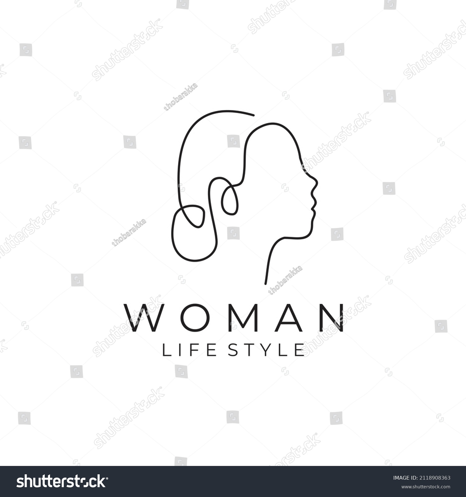 Woman Head Single Line Vector Logo Stock Vector (Royalty Free) 2118908363