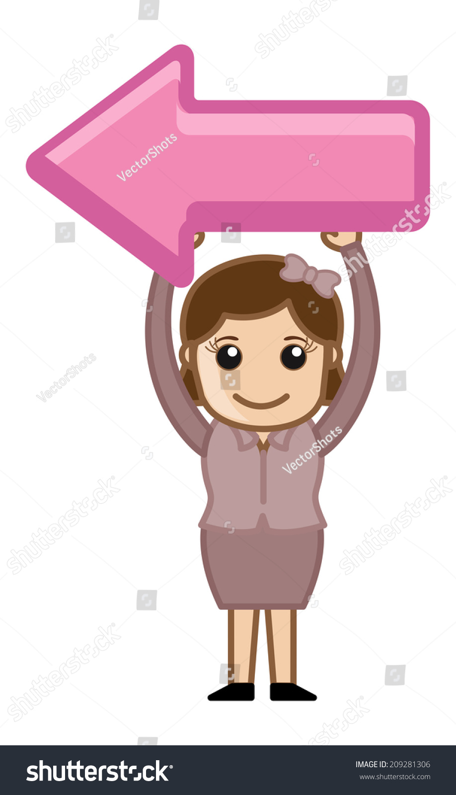 Woman Holding Left Side Arrow Cartoon Stock Vector Royalty Free