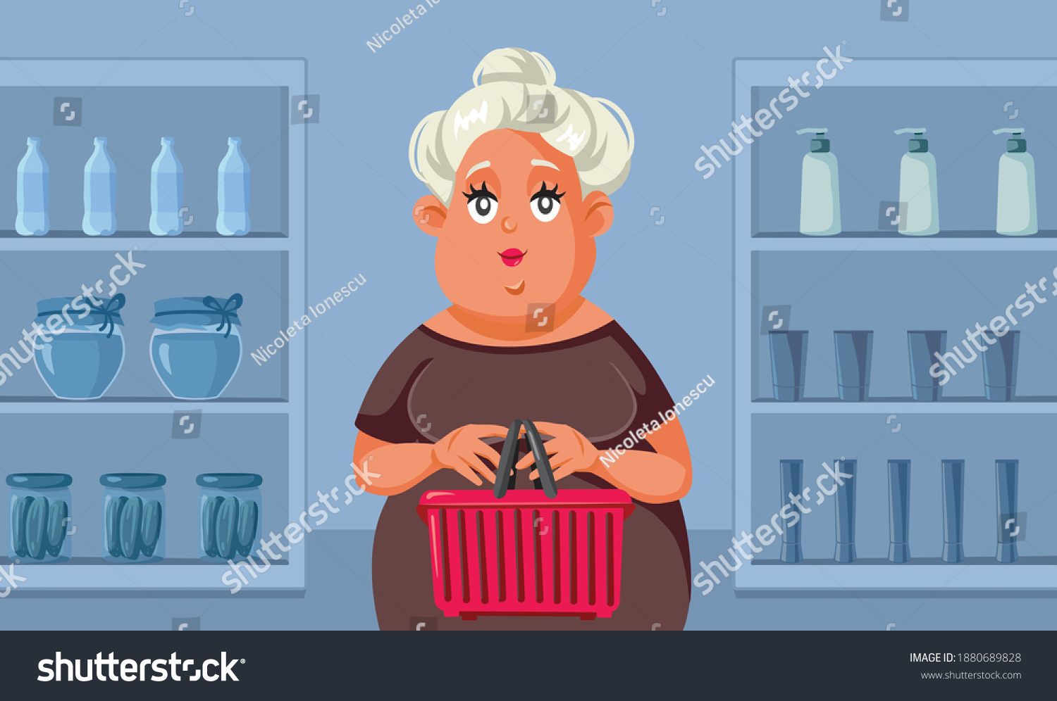 Woman Shopping Supermarket Vector Cartoon Shopper Stock Vector Royalty