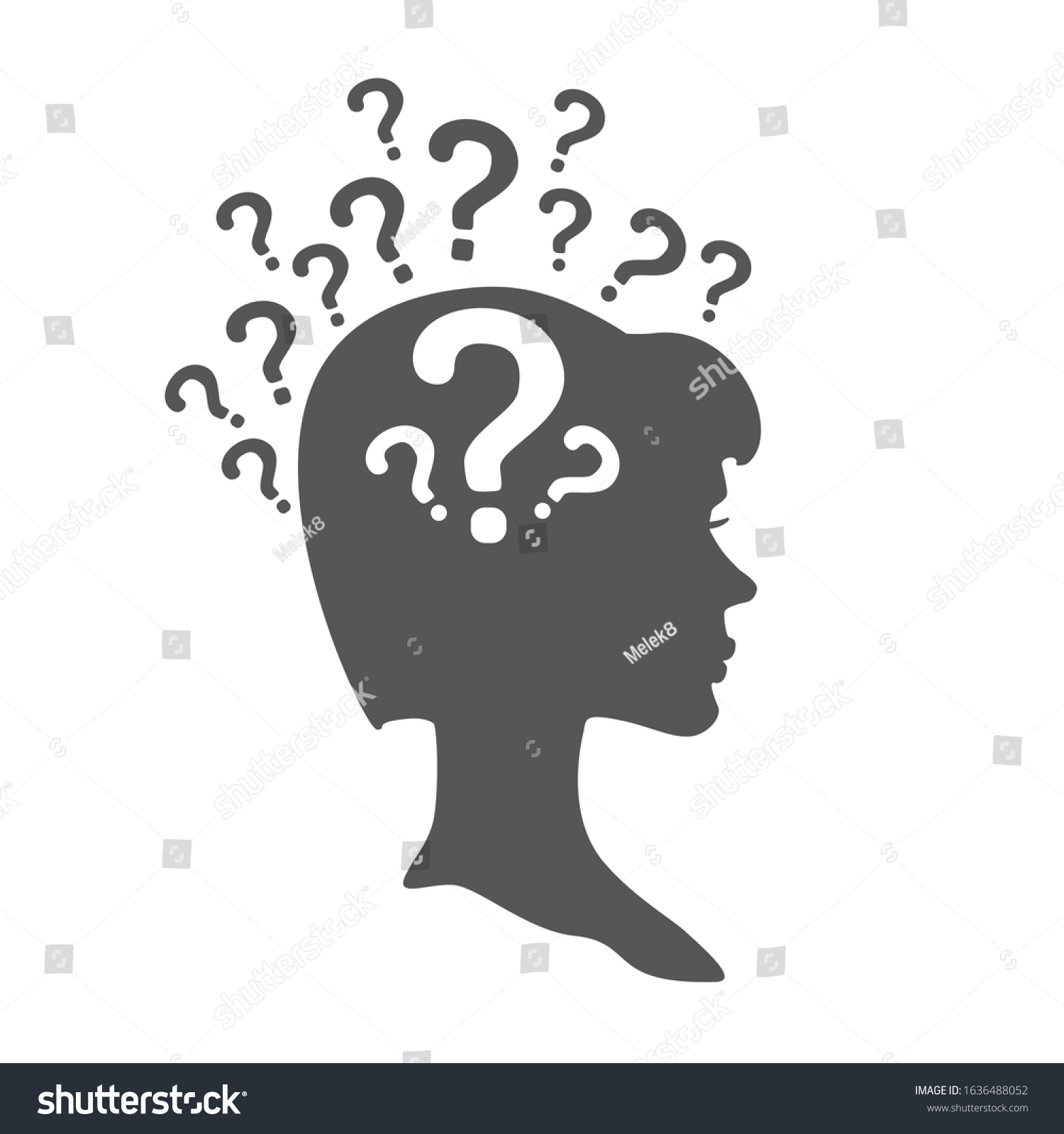 Vektor Stok Woman Silhouette Question Mark Signs Inside (Tanpa Royalti ... Vektor Stok Woman Silhouette Question Mark Signs Inside (Tanpa Royalti ...