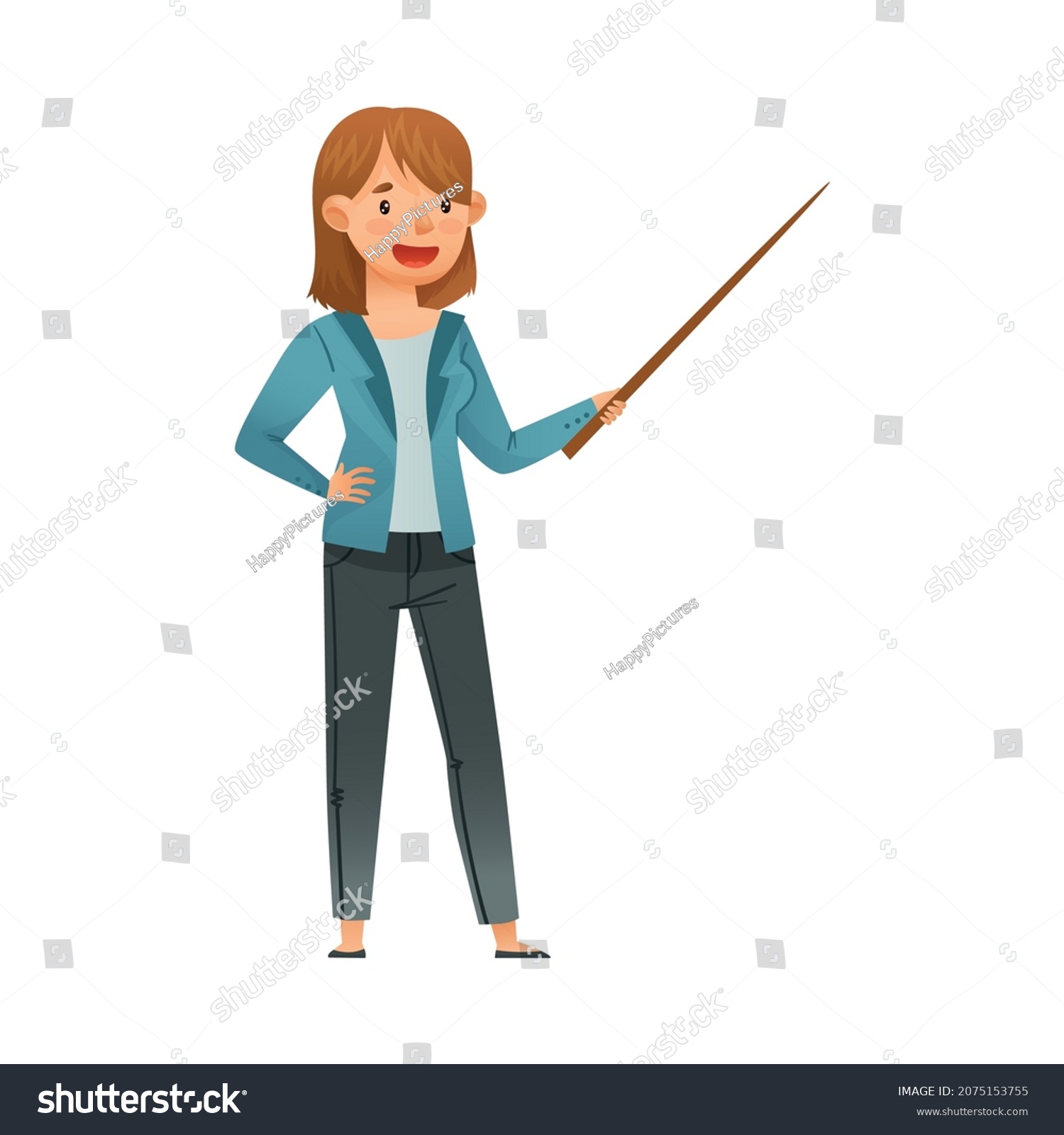 Woman Teacher Character Pointer Cartoon Vector Stock Vector Royalty