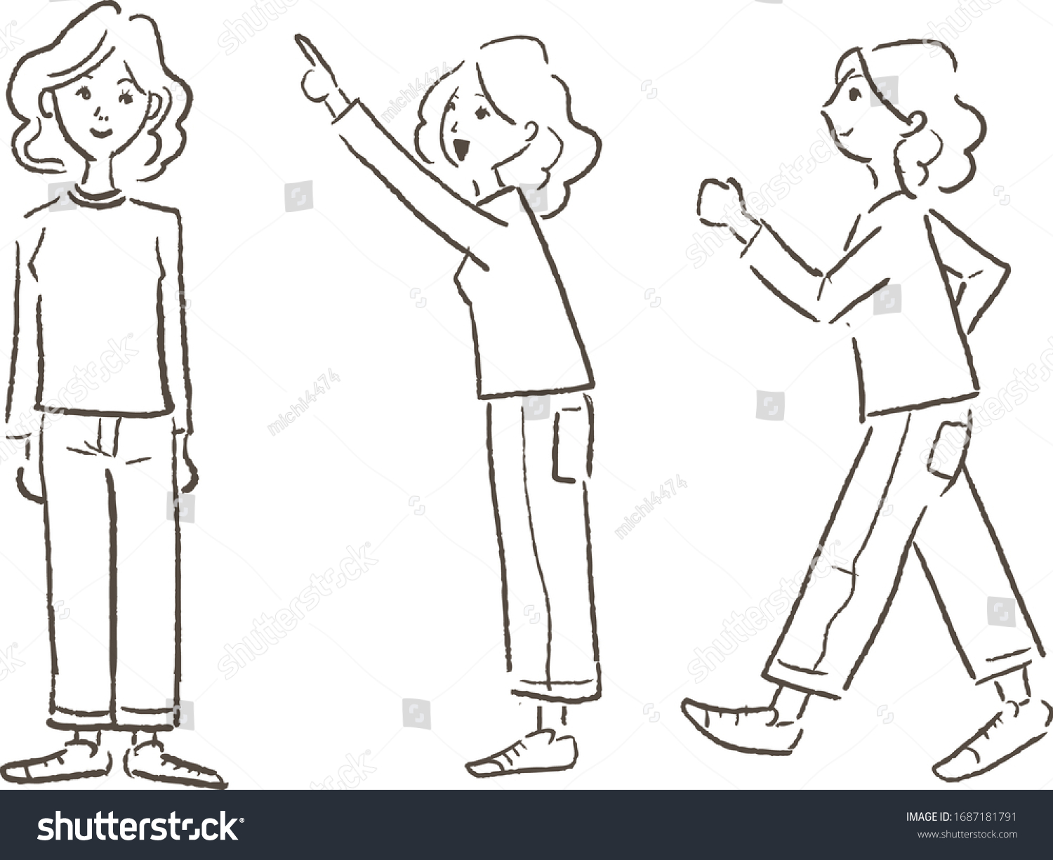 Woman Vector Line Drawing Pose Set Stock Vector (Royalty Free) 1687181791