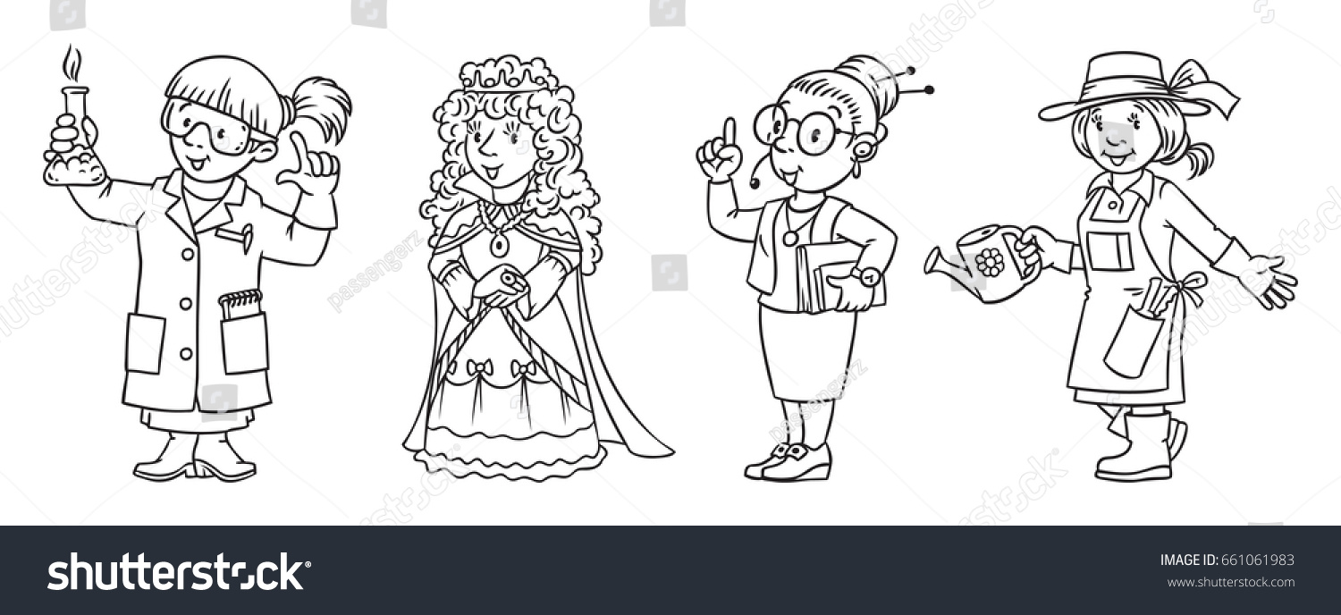 Womans Profession Coloring Book Set Stock Vector (Royalty Free) 661061983