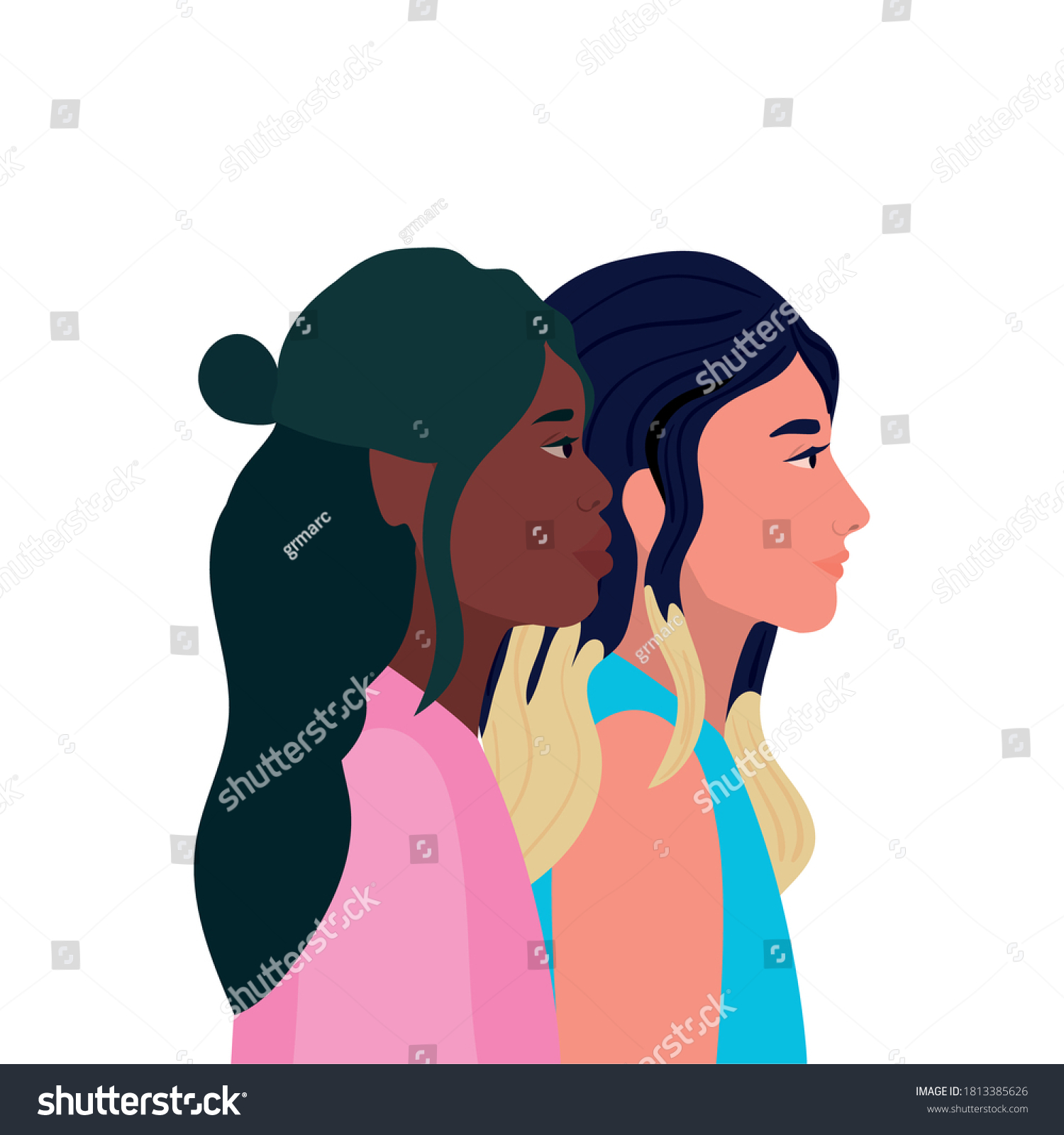 Women Cartoons Side View Design Girl เวกเตอร์สต็อก ปลอดค่าลิขสิทธิ์