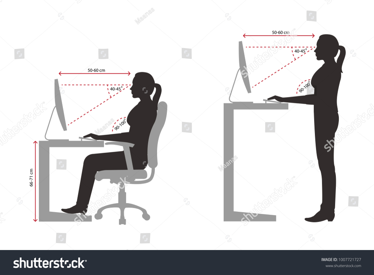 Women Correct Sitting Standing Posture When Stock Vector (Royalty Free ...