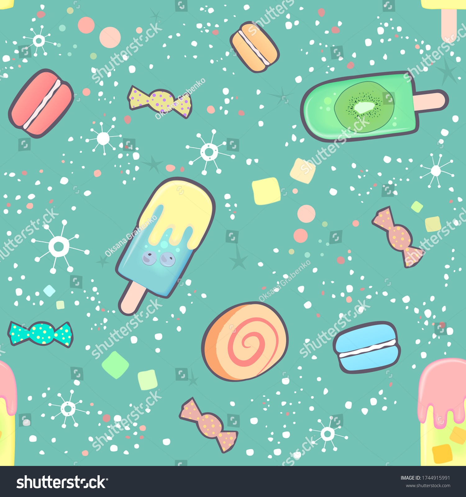 Wonderful Blue Sweets Vector Seamless Texture Stock Vector (Royalty ...