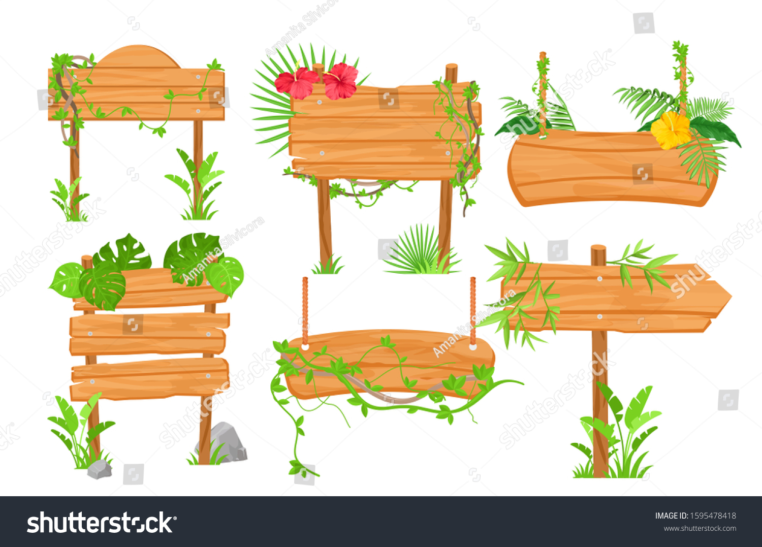 Wooden Jungle Signposts Flat Vector Illustrations Stock Vector (Royalty ... Wooden Jungle Signposts Flat Vector Illustrations Stock Vector (Royalty ...
