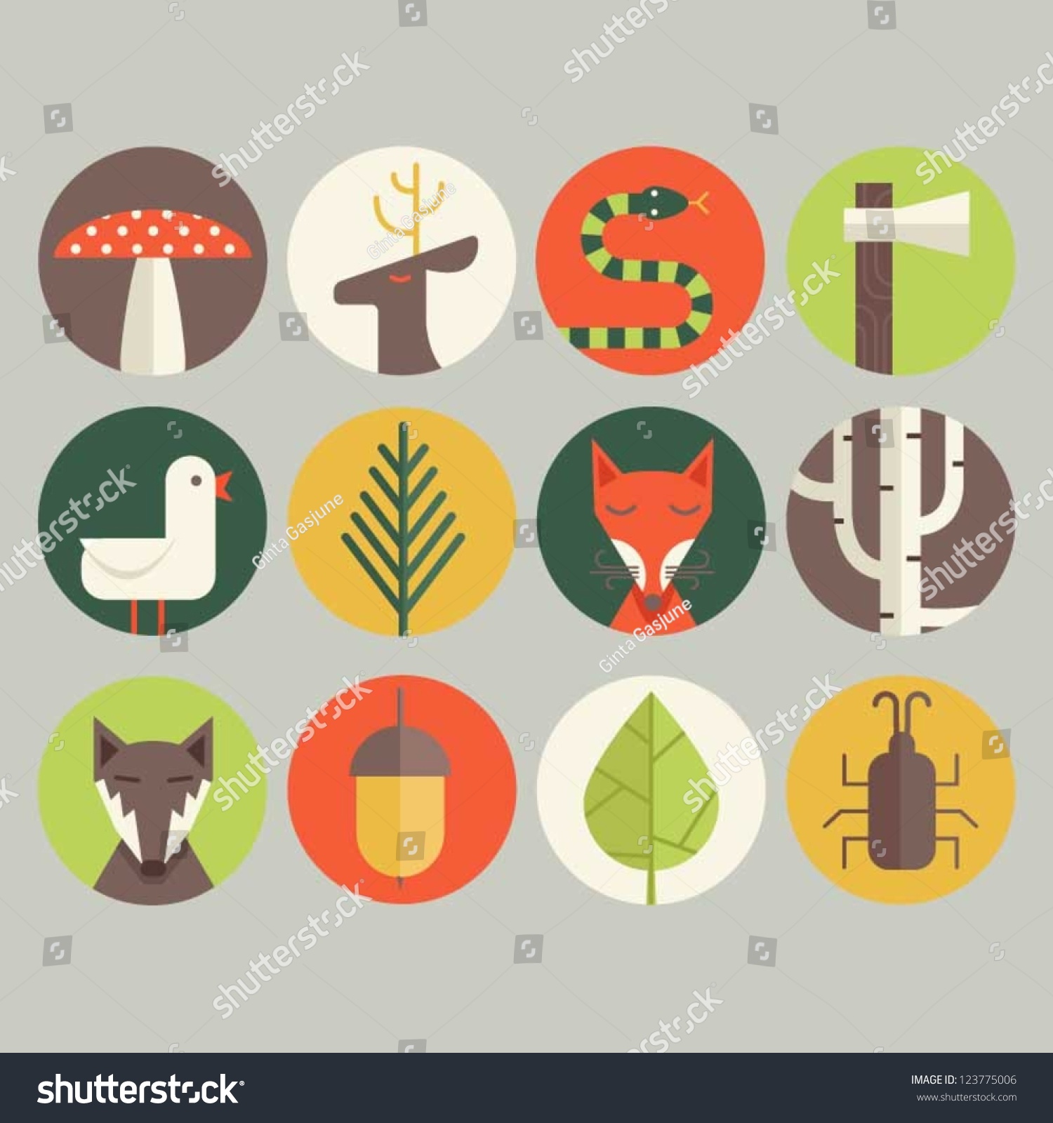 Woodland Icons Stock Vector 123775006 - Shutterstock