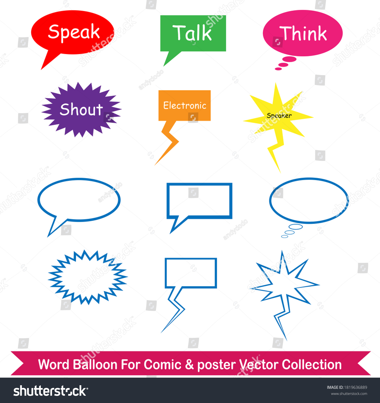 Word Balloon Comic Poster Vector Collection Stock Vector (Royalty Free ...