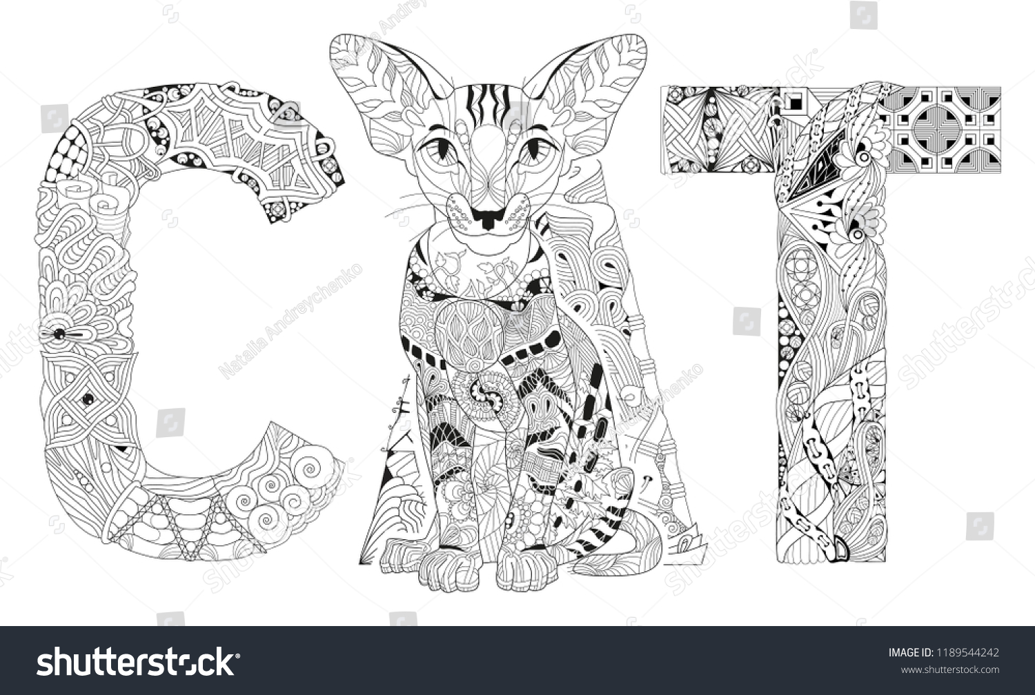 Word Cat Coloring Vector Decorative Zentangle Stock Vector (Royalty ...