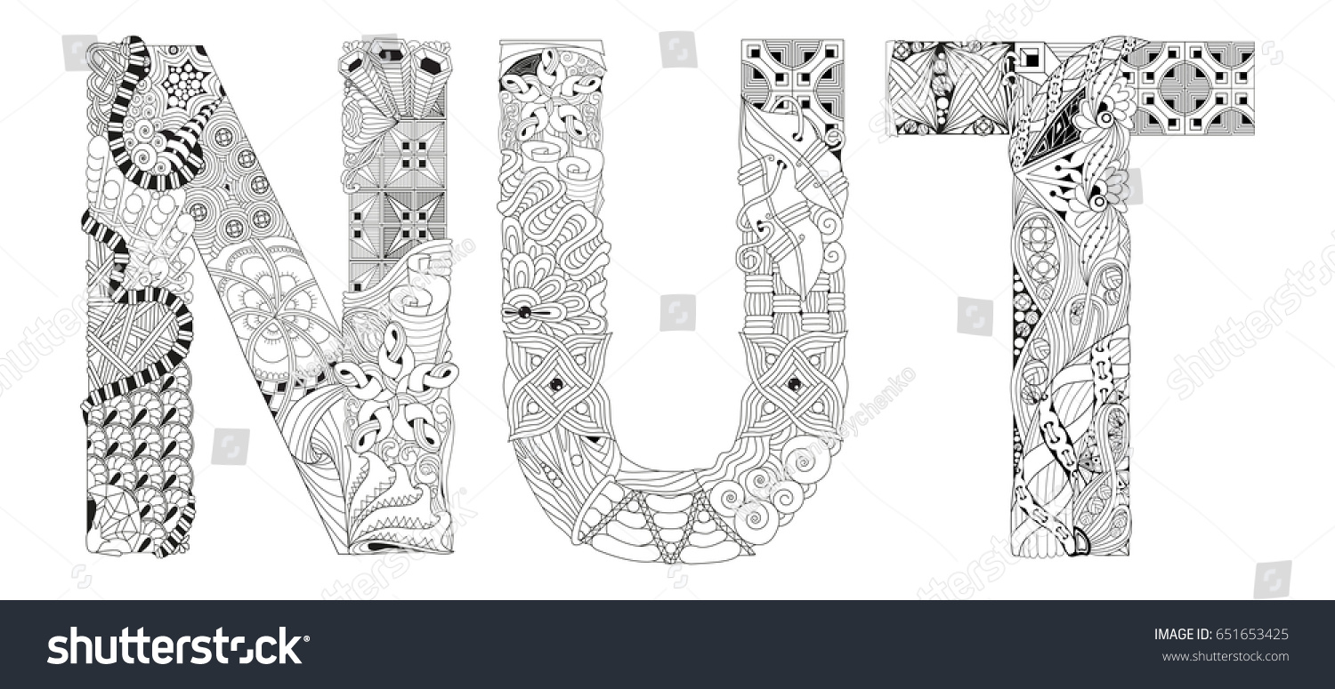 Word Nut Coloring Vector Decorative Zentangle Stock Vector (Royalty ...