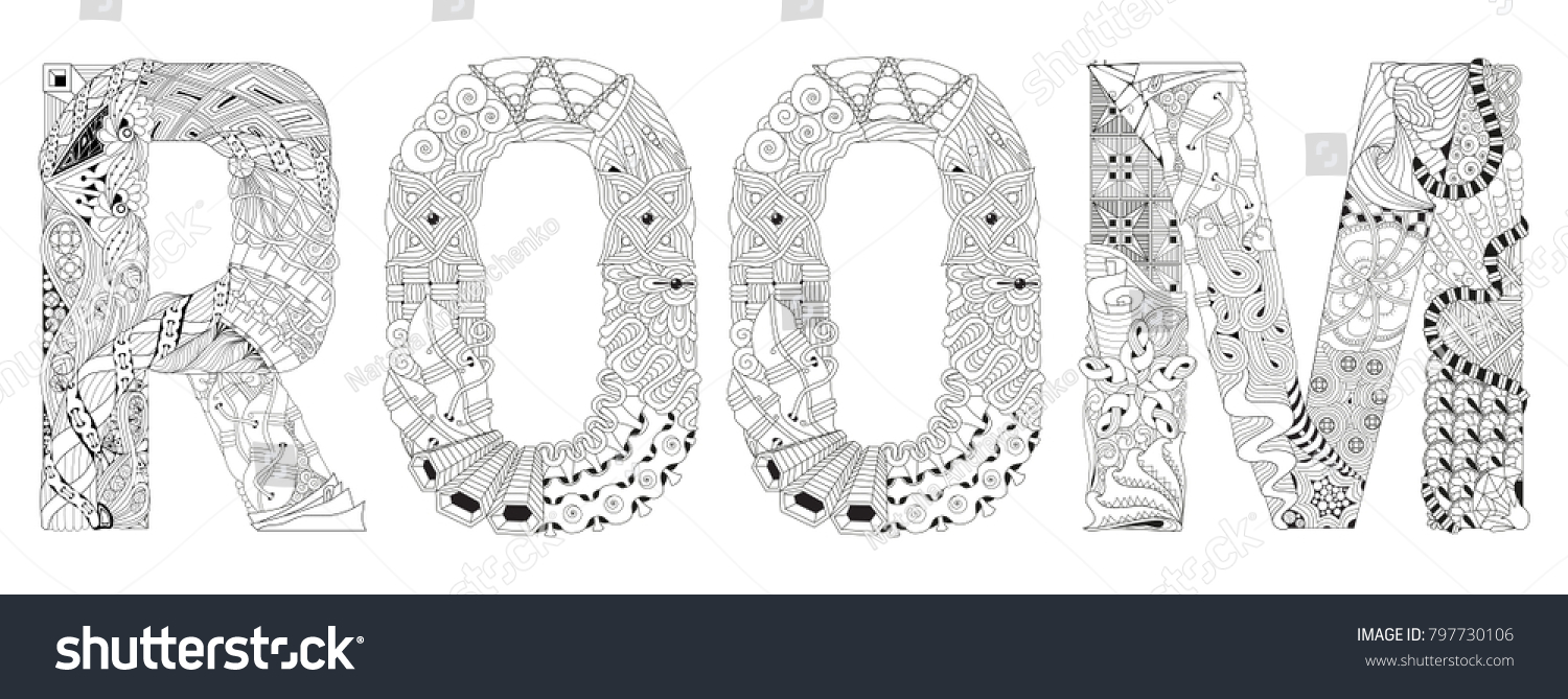 Word Room Coloring Vector Decorative Zentangle Stock Vector (Royalty ...