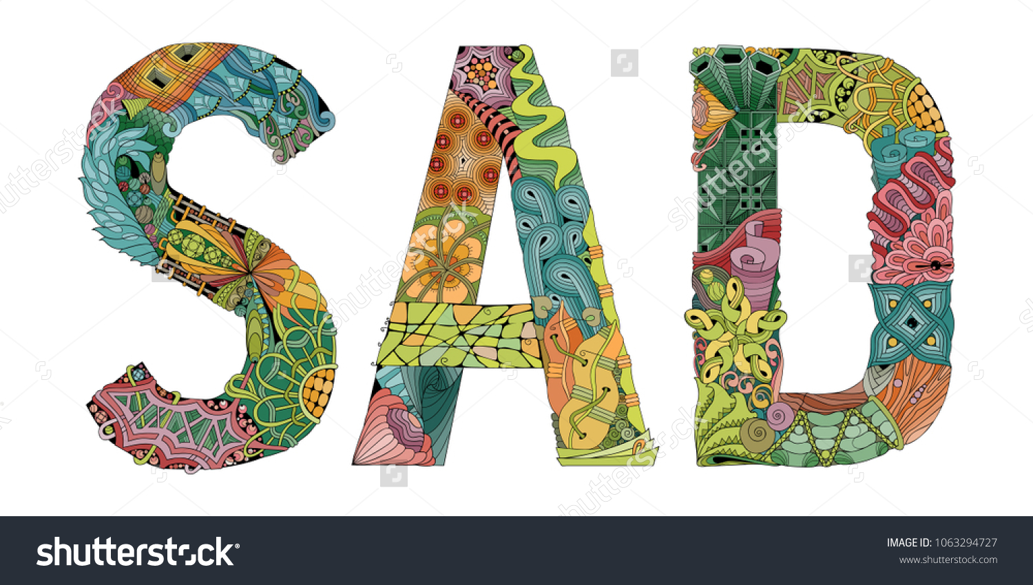 Word Sad Vector Decorative Zentangle Object Stock Vector (Royalty Free ...