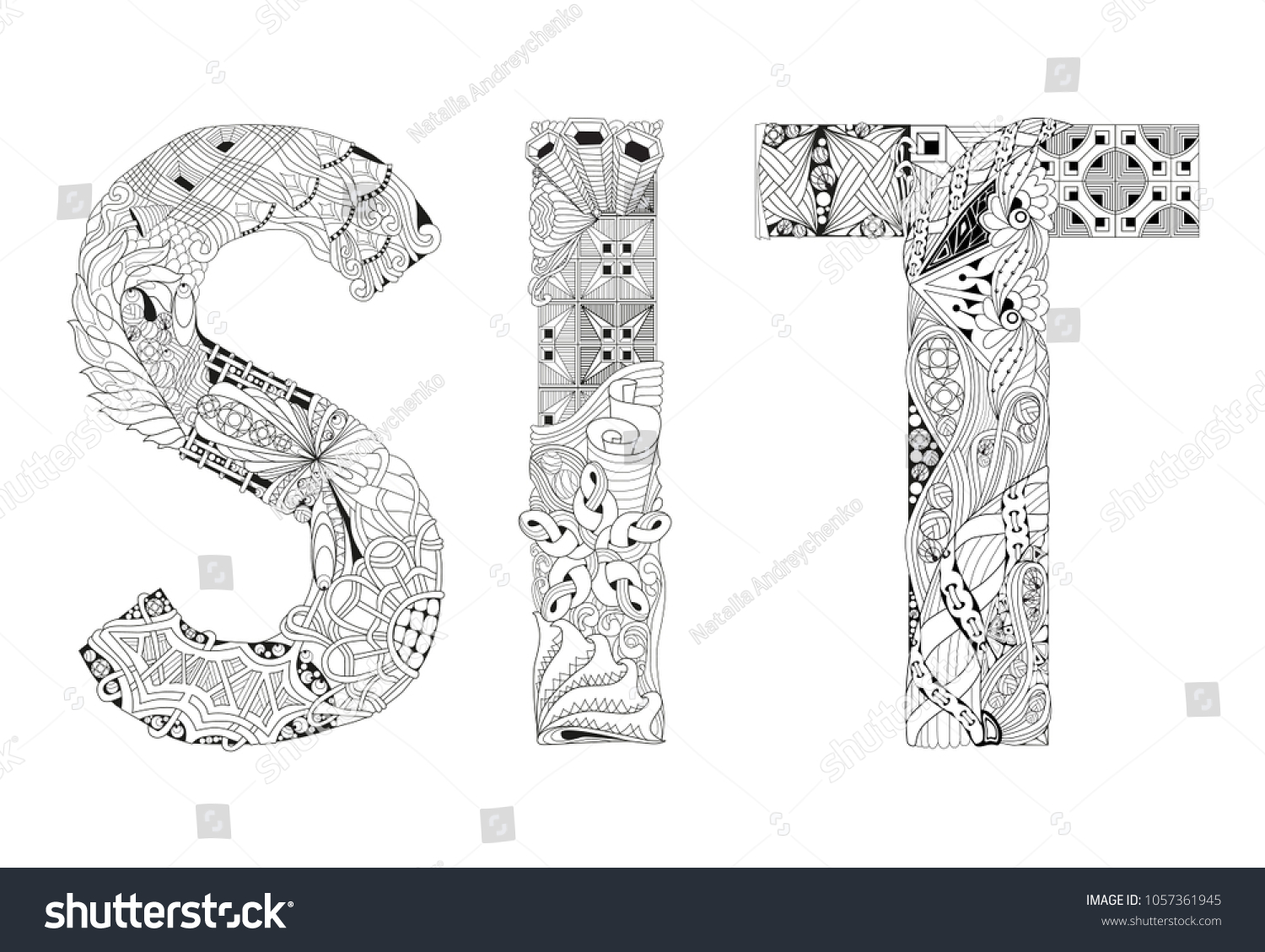 Word Sit Coloring Vector Decorative Zentangle Stock Vector (Royalty ...