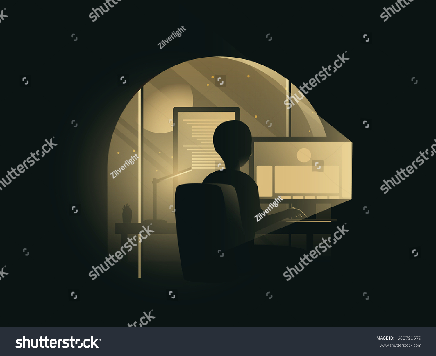 Work Home Night Time Stock Vector (Royalty Free) 1680790579 | Shutterstock