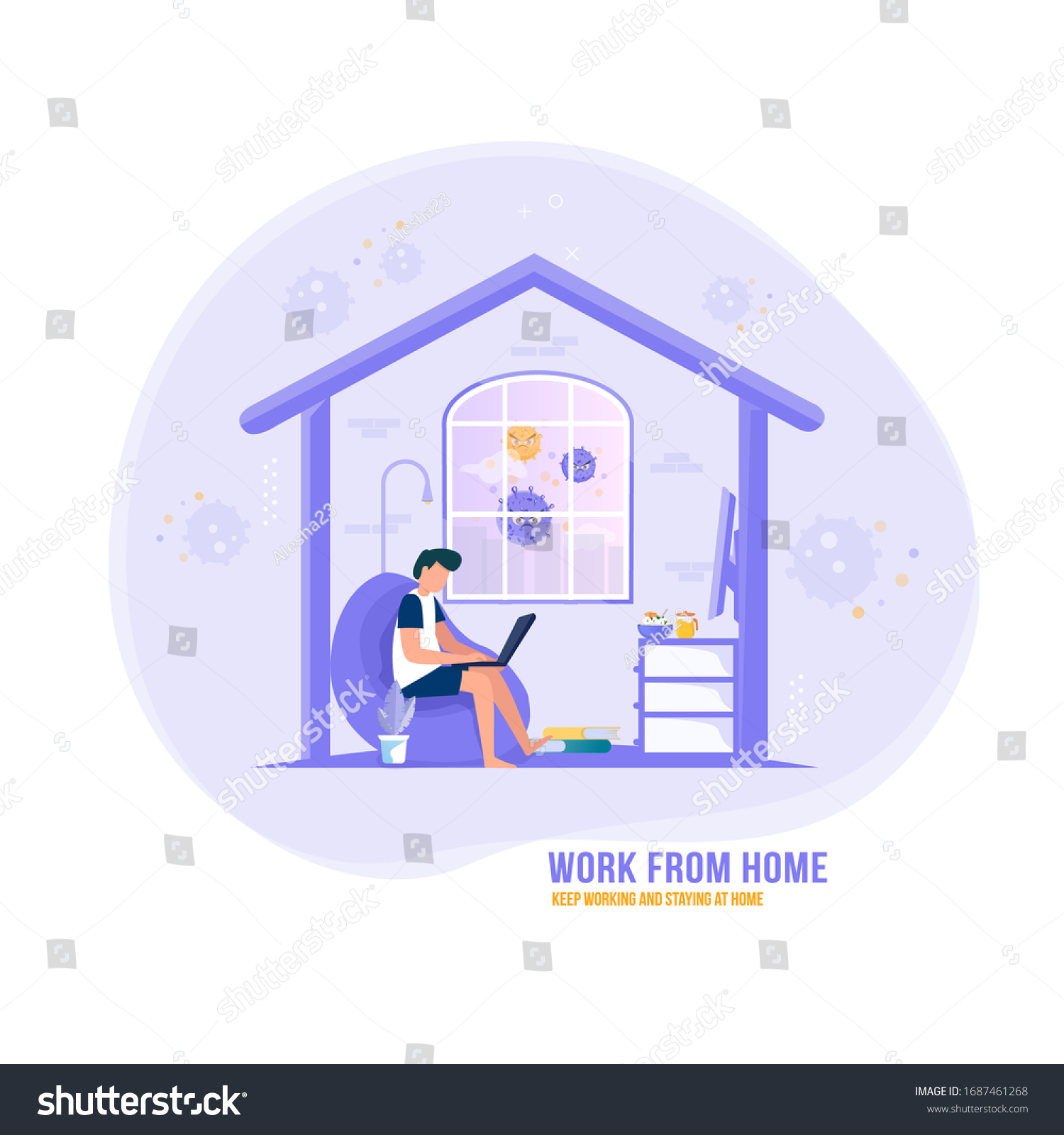 Work Home Illustration Concept: เวกเตอร์สต็อก (ปลอดค่าลิขสิทธิ์ ...