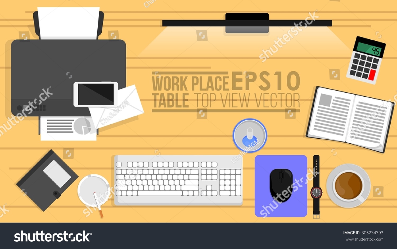 Work Place Table Top View Vector Stock Vector (Royalty Free) 305234393