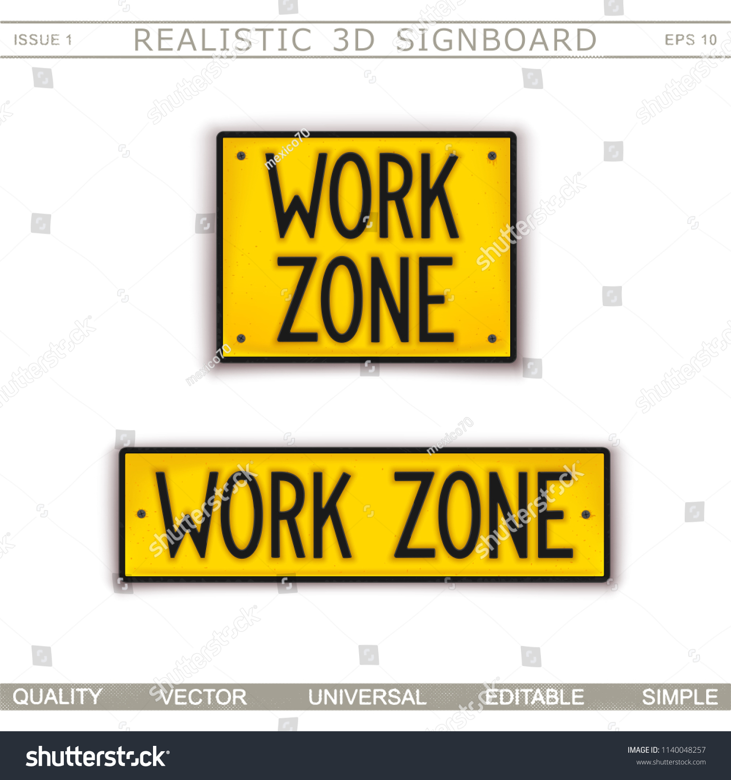 Vektor Stok Work Zone Warning Signs 3d Signboard (Tanpa Royalti ...