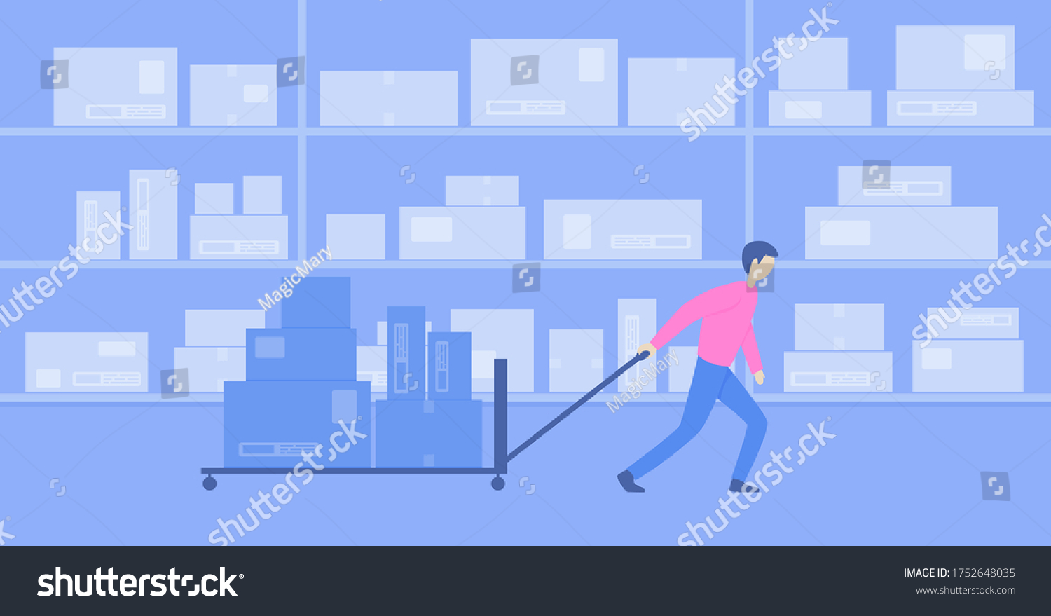 Worker Pulling Pallet Truck Warehouse Stock Vector (Royalty Free ...