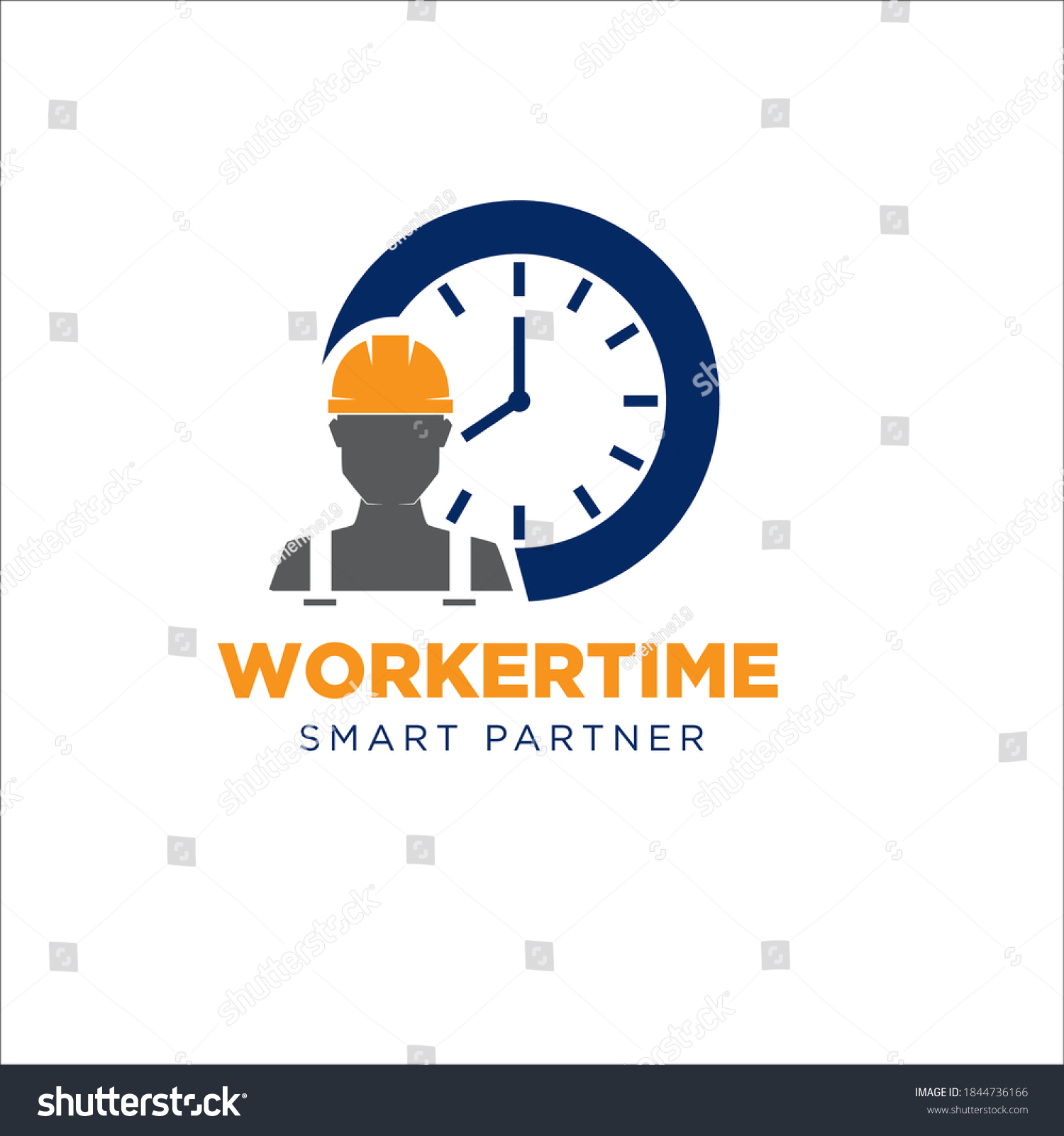 Vektor Stok Worker Time Logo Design Construction Schedule (Tanpa ...
