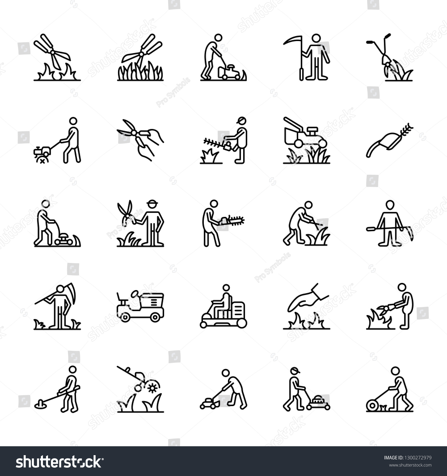 Workers Cutting Grass Icons Pack Stock Vector (Royalty Free) 1300272979 ...