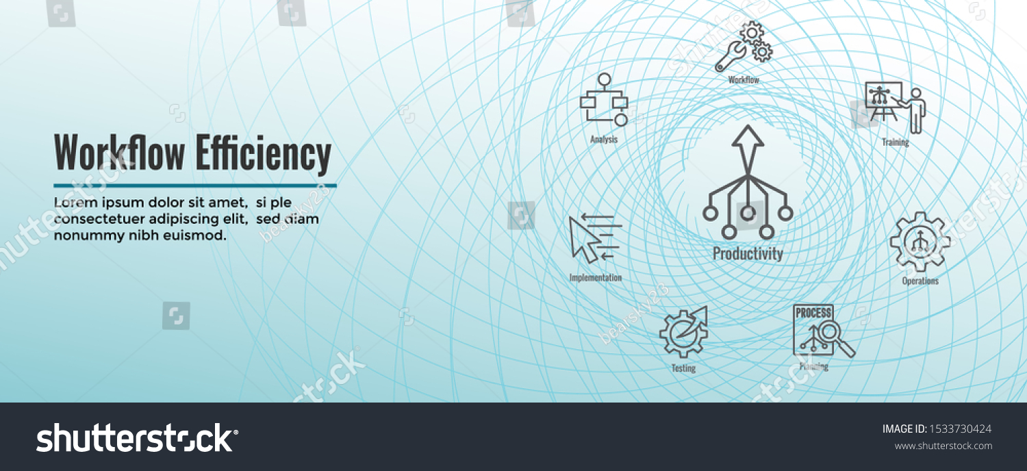 Vektor Stok Workflow Efficiency Icon Set Web Header (Tanpa Royalti ...