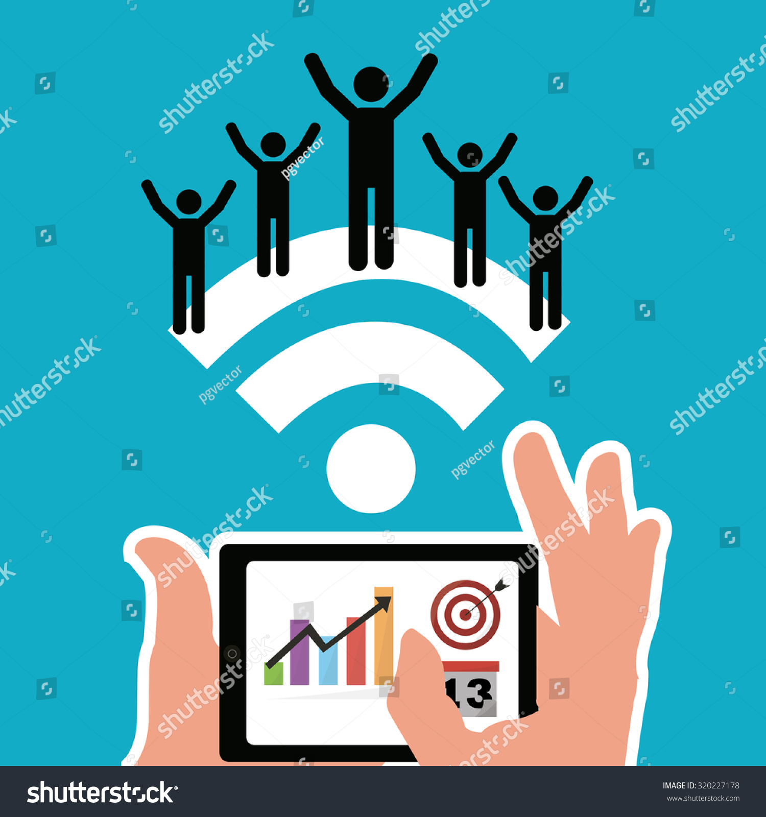 Workforce Illustration Over Blue Color Background: เวกเตอร์สต็อก (ปลอด ...