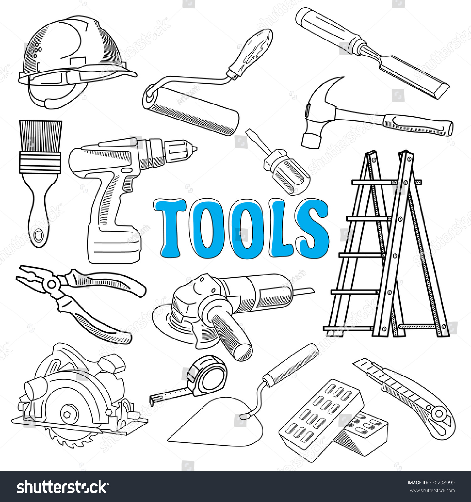 Working Construction Tools Doodles Collection Stock Vector (Royalty ...