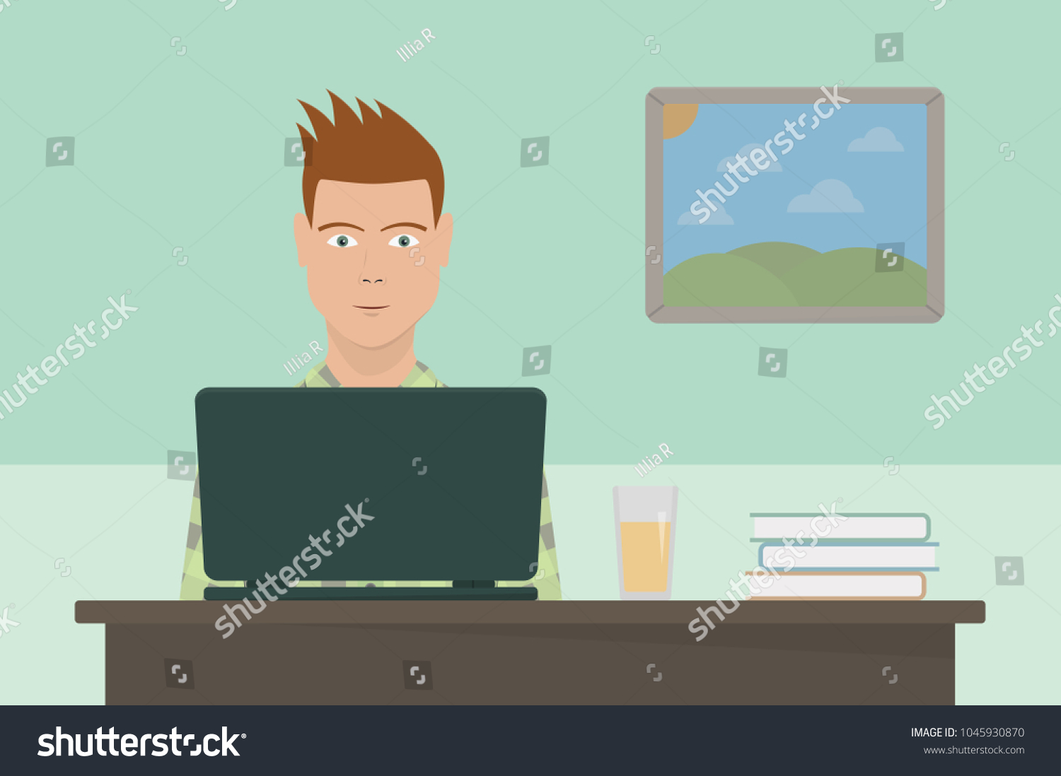 Working Freelancer Vector Cartoon Illustration: เวกเตอร์สต็อก (ปลอดค่า ...