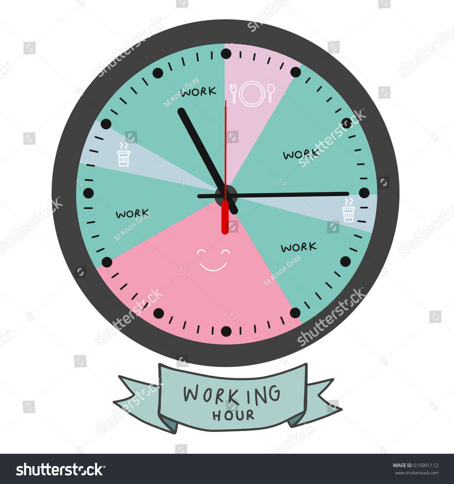 Vektor Stok Working Hour Clock Cartoon Vector Illustration (Tanpa ...