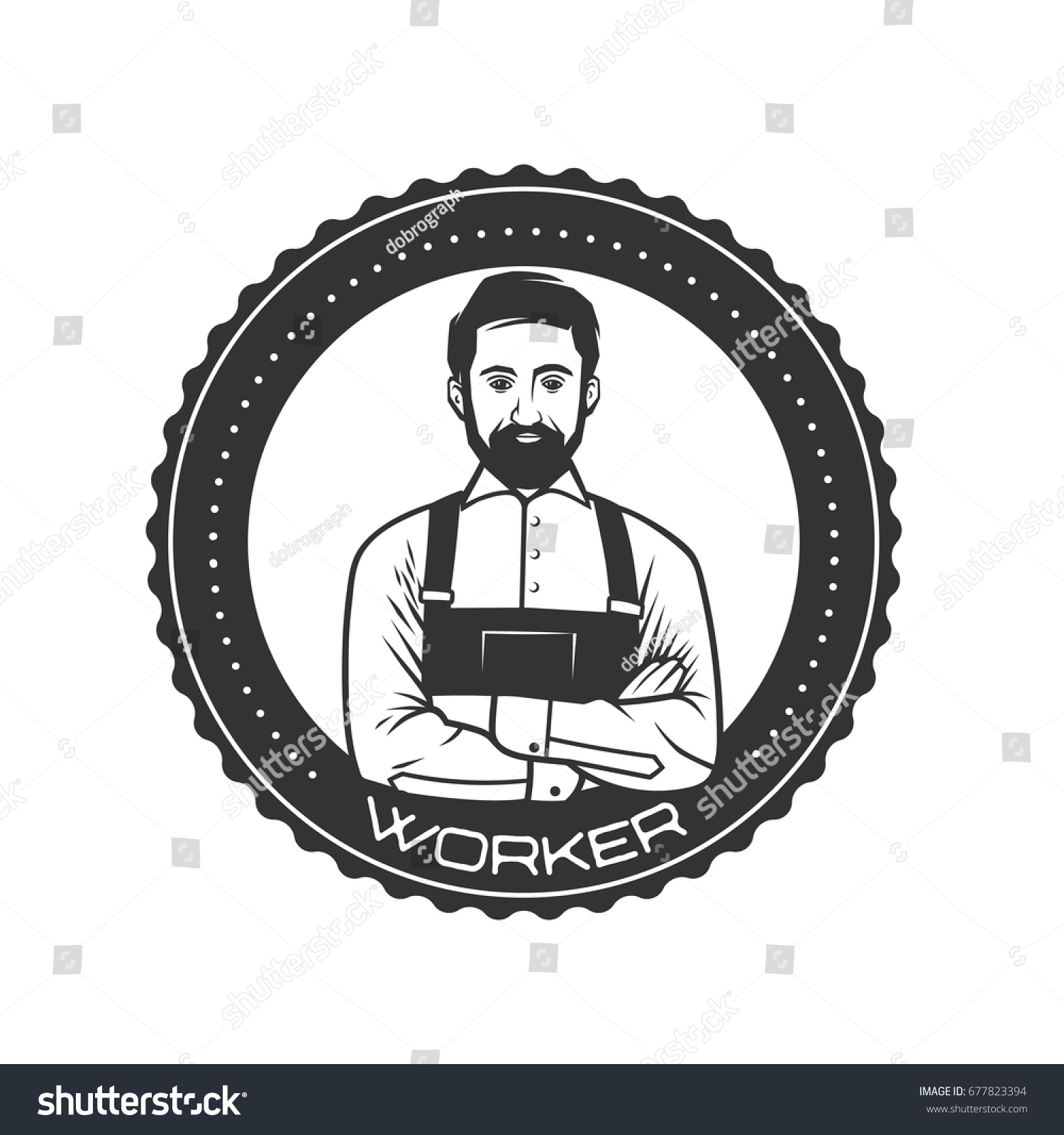 Working Man Logo Template Black White Stock Vector (Royalty Free) 677823394